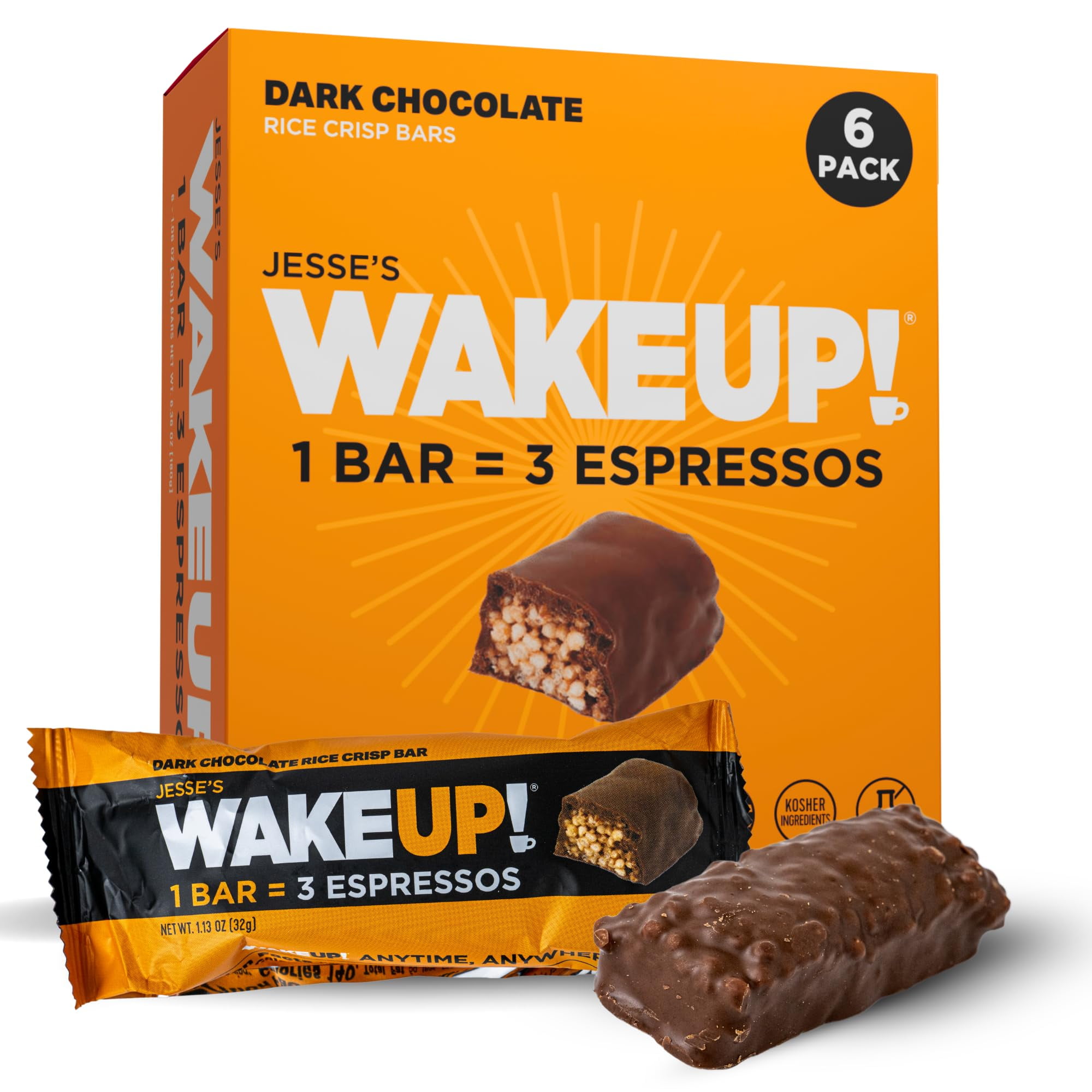 WAKE UP! Caffeinated Chocolate DMF15 Protein Bars - Proprietary Blend with 250mg Natural ...