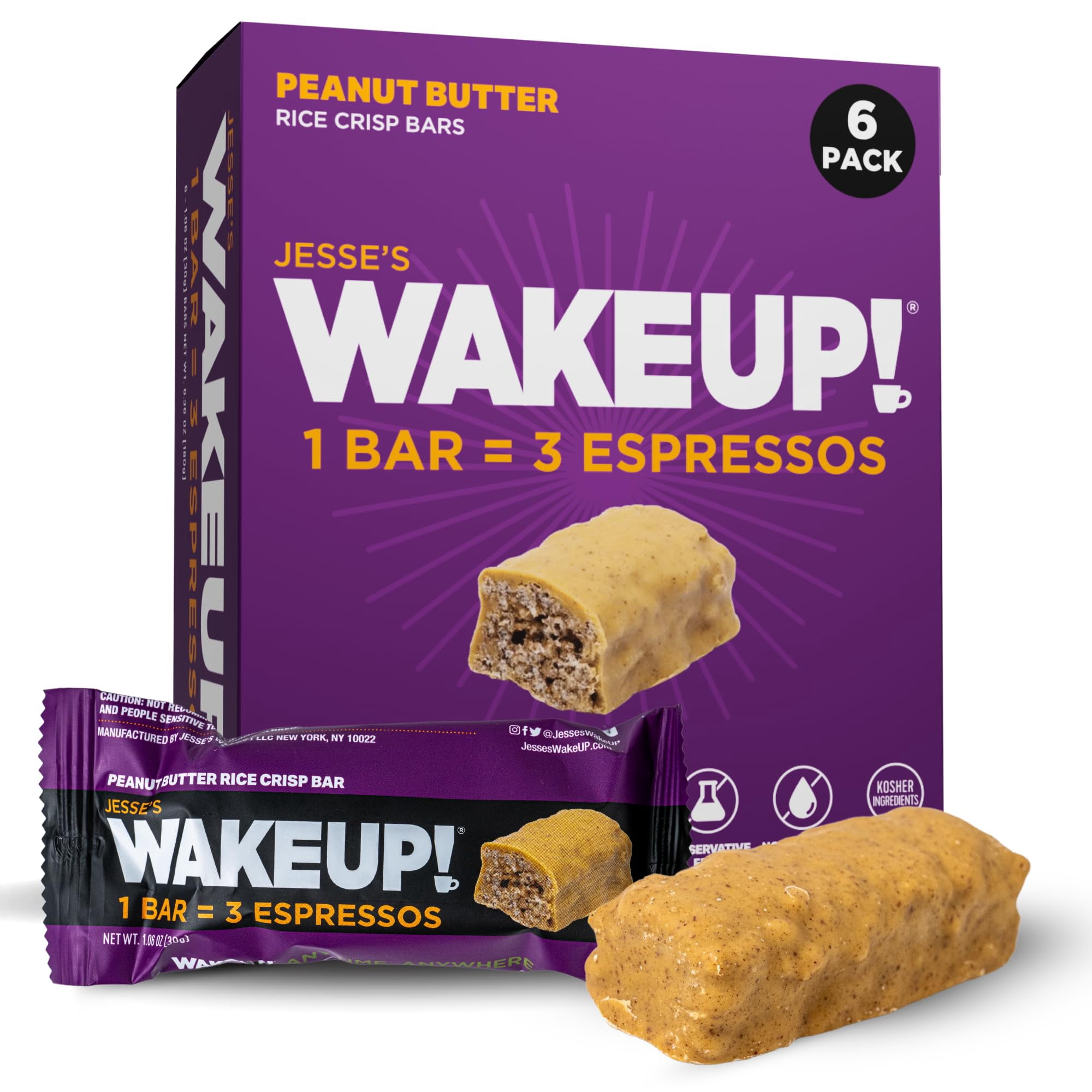 WAKE UP! Caffeinated Peanut SAF21 Butter Protein Bars - Blend with ...