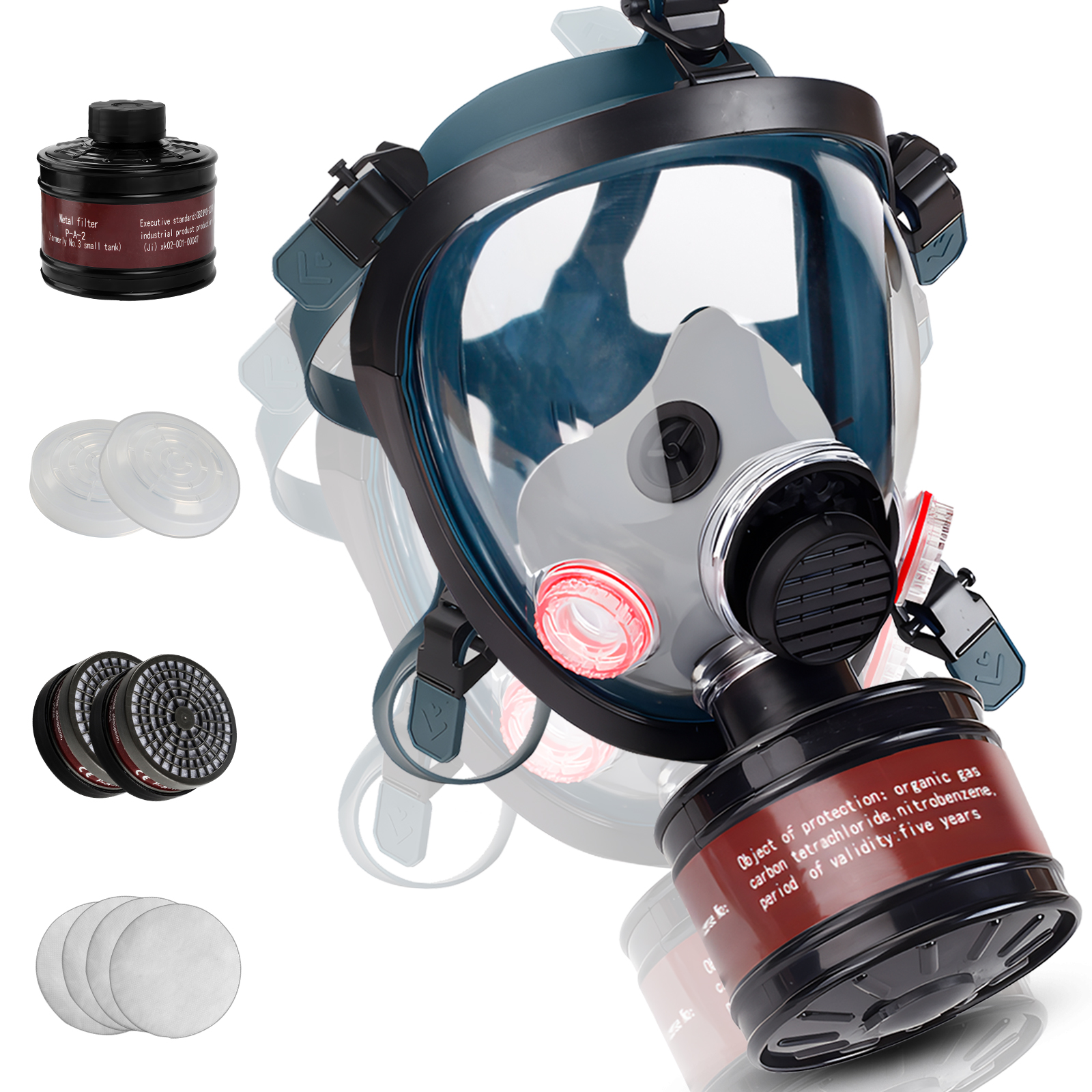 ST-100X Full Face Survival Gas Mask - Reusable Dust, Chemical Filter ...
