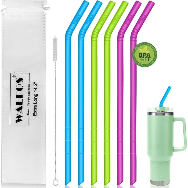 WALFOS 14.5 inch Extra Long Reusable Silicone Straws, Big Sizes ...