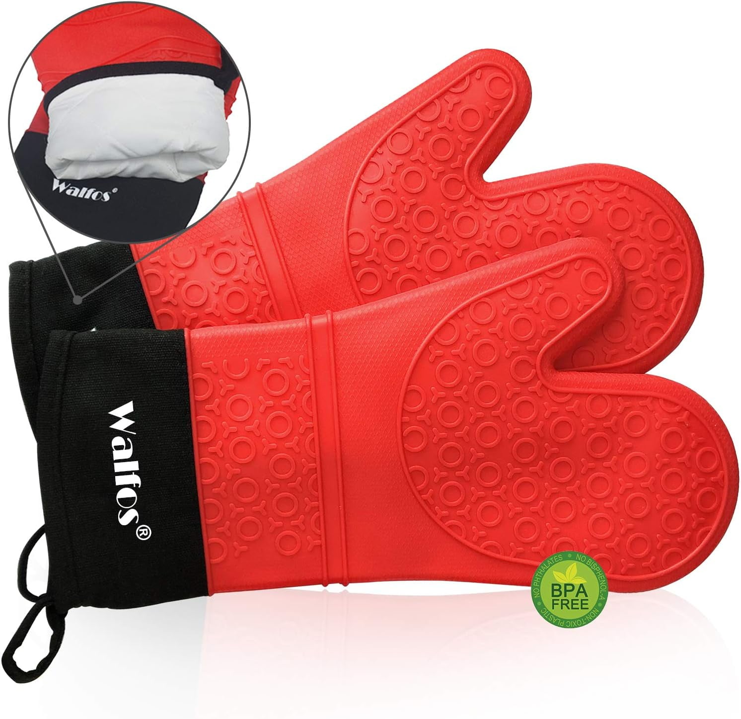 WALFOS Silicone Oven Mitts, 450℉ Heat Resistant Cooking Gloves Non Slip ...