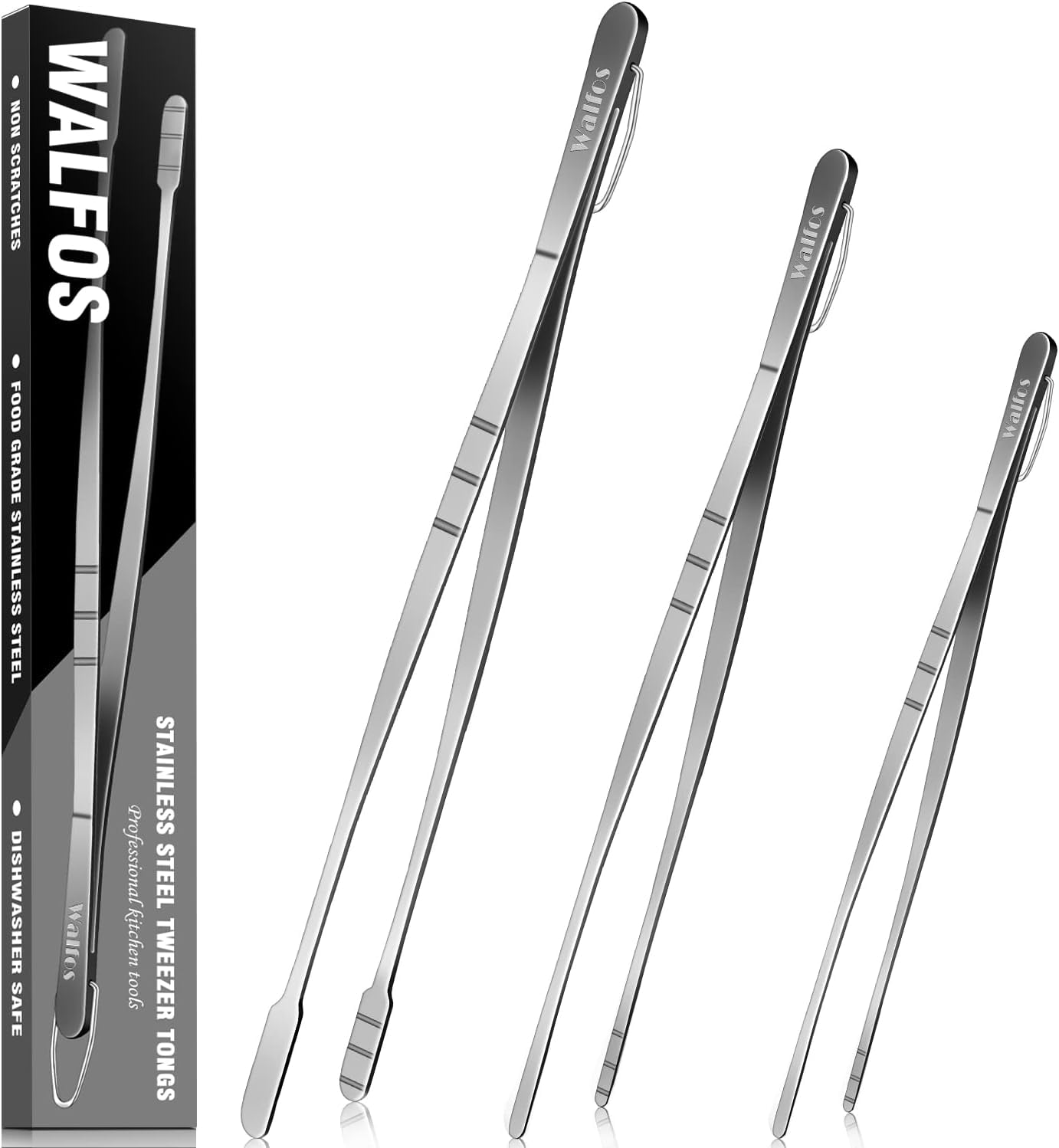 WALFOS Tweezer Tongs for Cooking, Kitchen Tweezers Stainless Steel ...