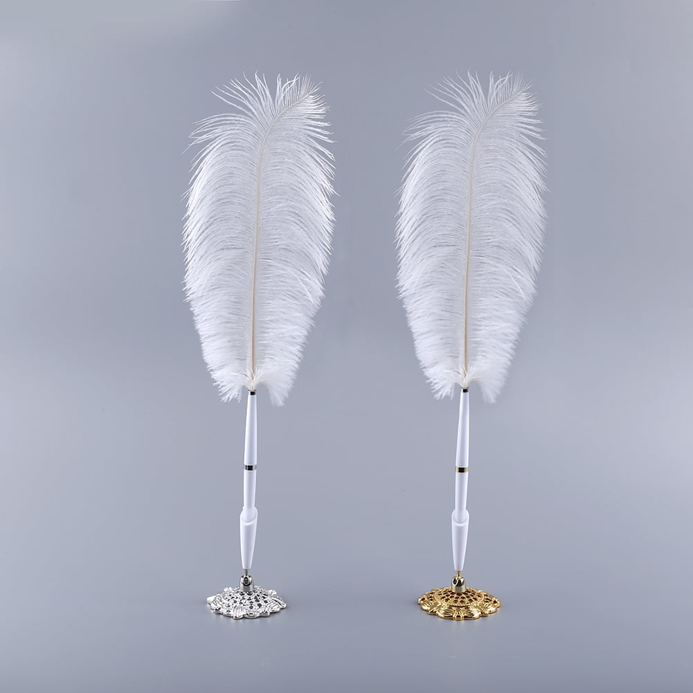 WALFRONT Elegant Ostrich Feather Wedding Quill Signing Pen with Metal ...