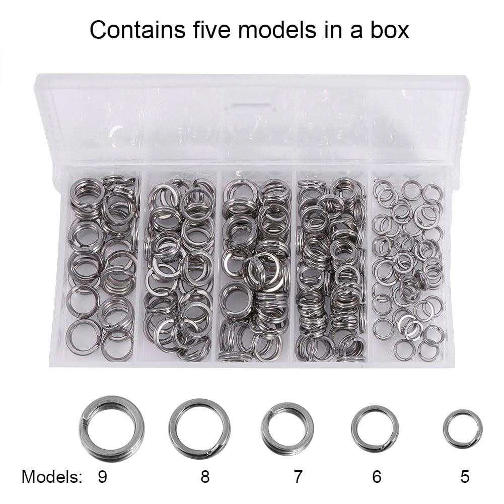 WALFRONT 200PCS 5Sizes Heavy Duty Stainless Steel Split Rings Solid Lures Connectors Fishing ...