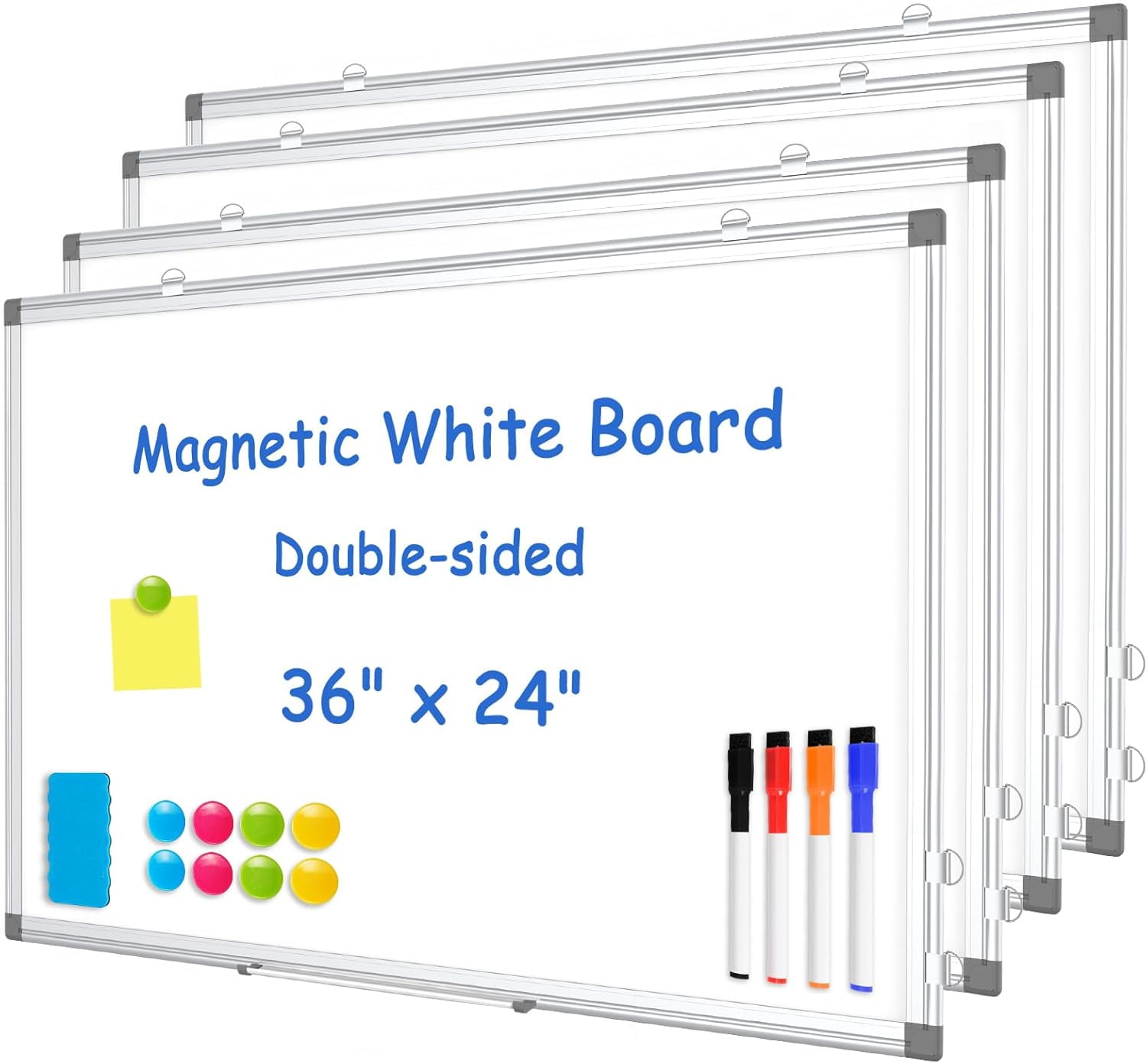 WALGLASS 4 Pack White Board, 36" x 24" Double-Sided Dry Erase White ...