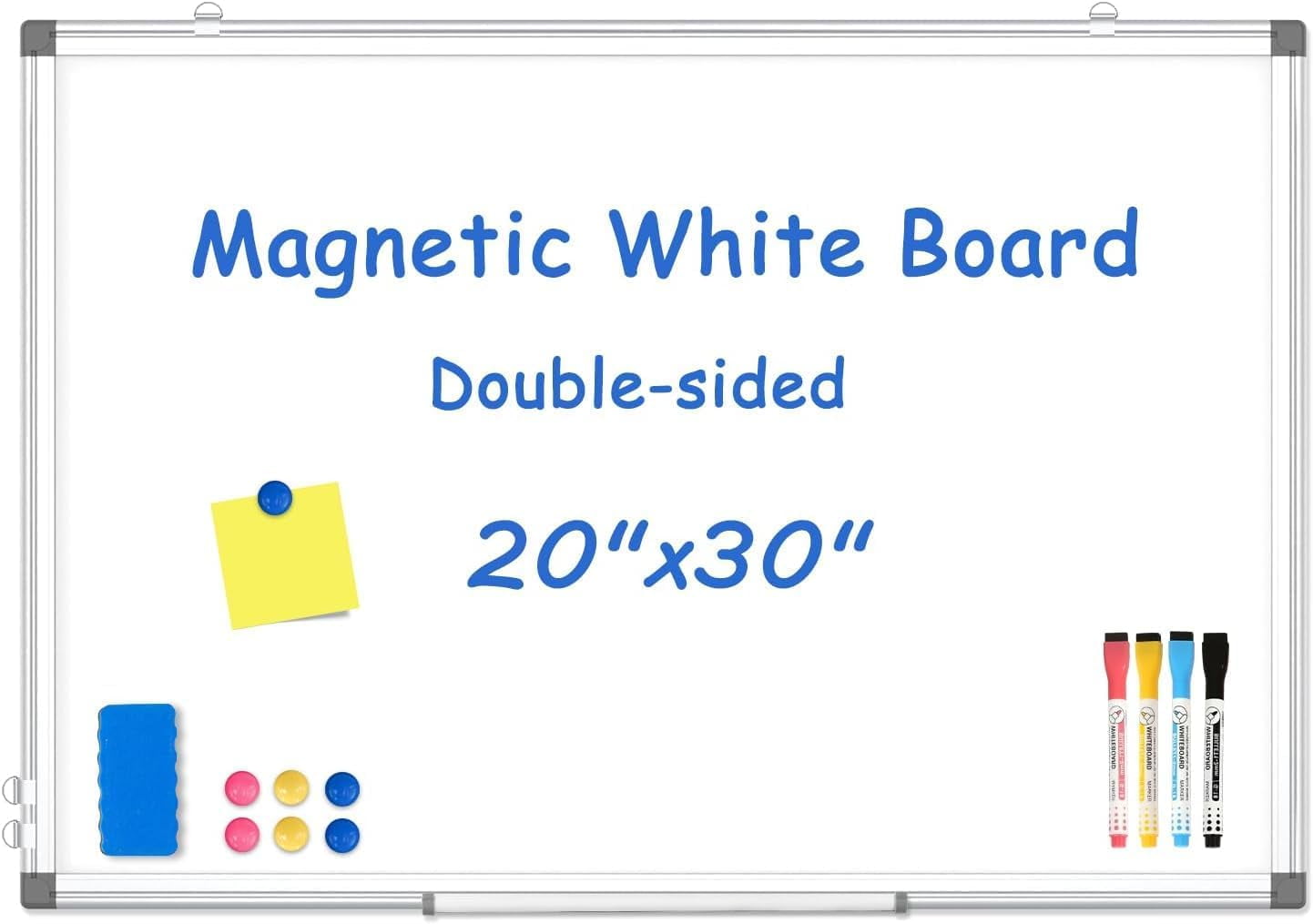WALGLASS Double-Sided White Board 20" x 30", Dry Erase Board, Magnetic ...