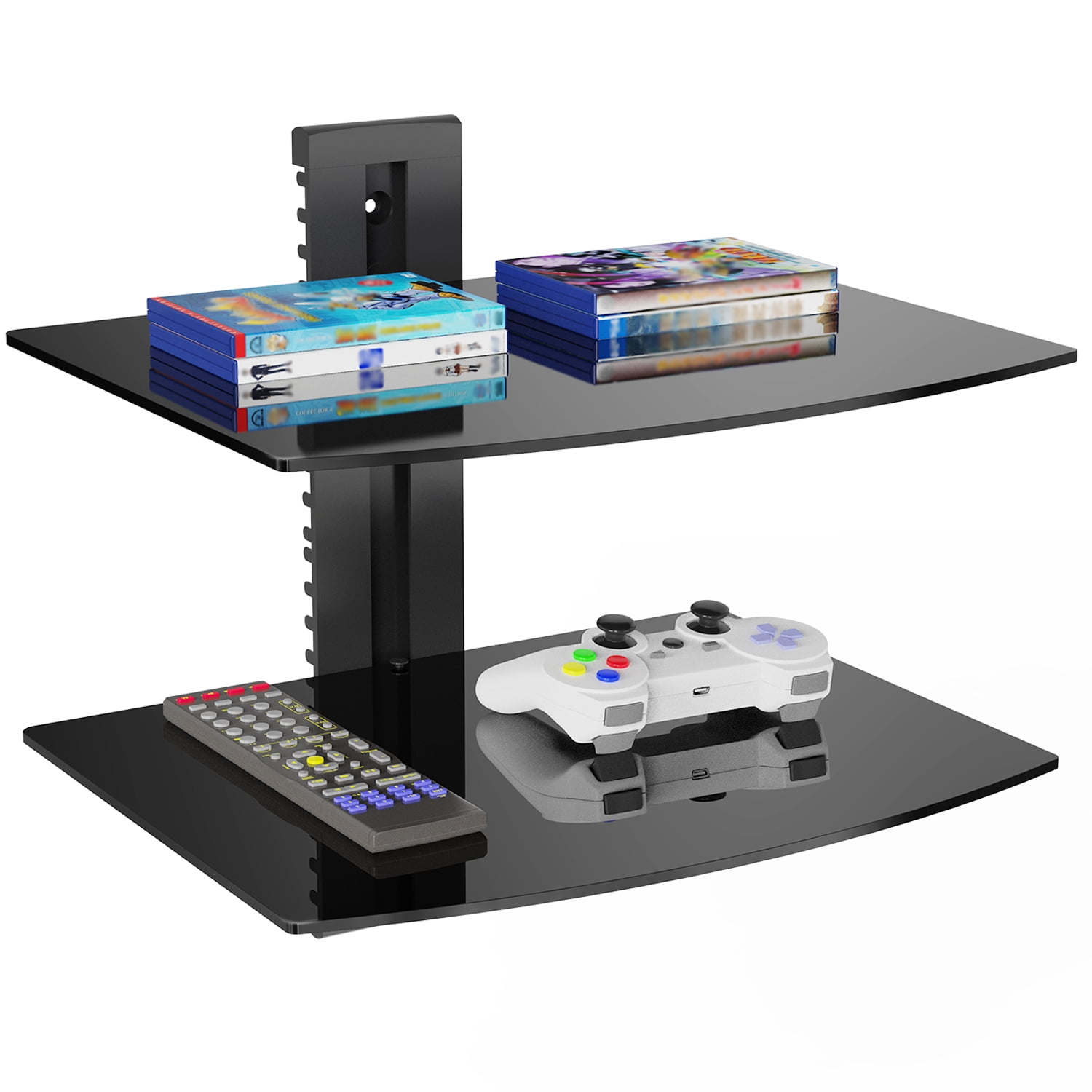 WALI Wall Mounted Media Floating Shelf System, 2 Shelf, Black, Holds Up ...