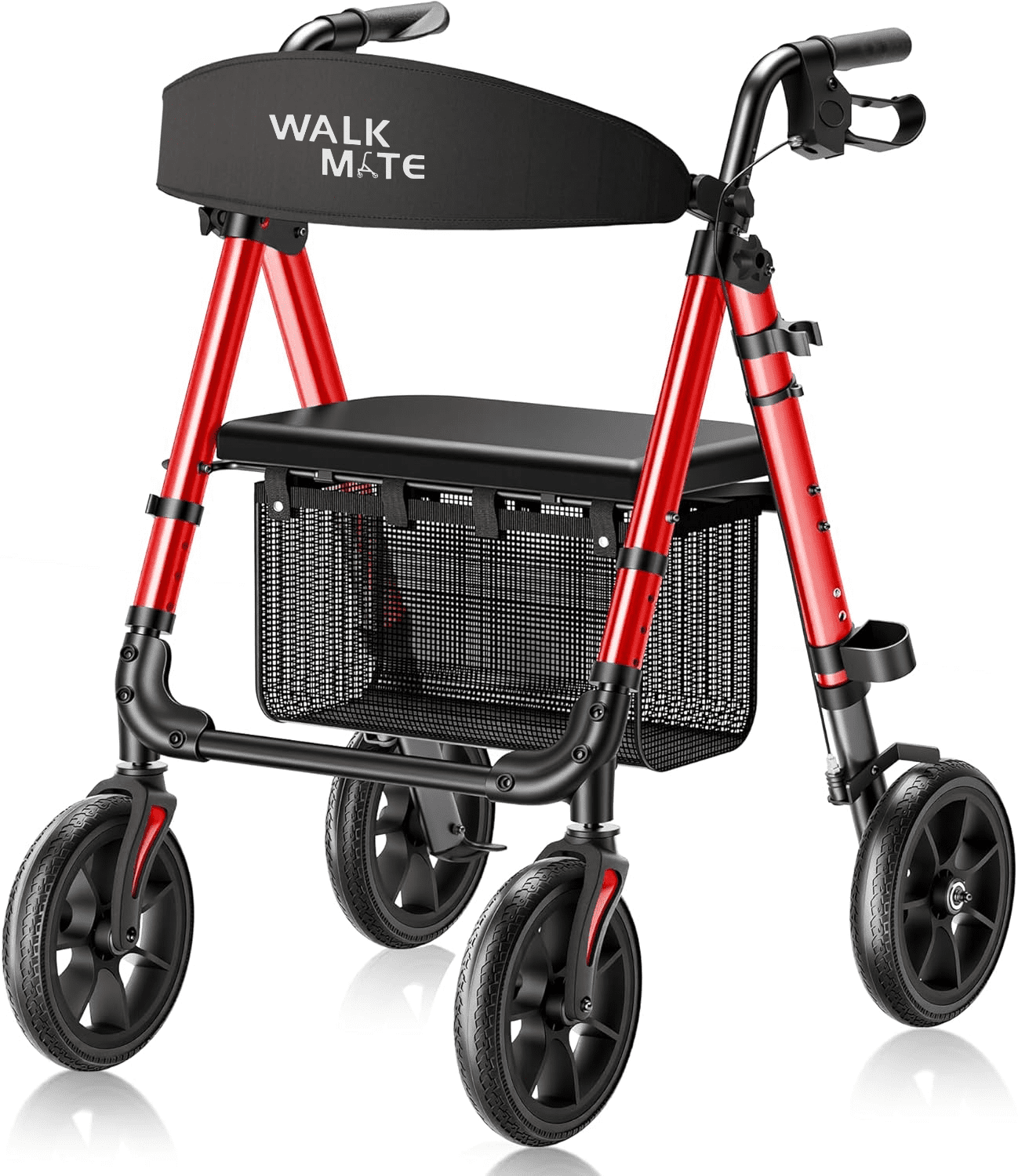 WALK MATE Rollator Walker for Seniors, 10 Inch Big Wheels, Reinforced ...