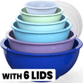 WALL QMER 6 Pcs Plastic Mixing Bowls Set with Lids, BPA-Free, Nesting for Space Saving, Rainbow ...