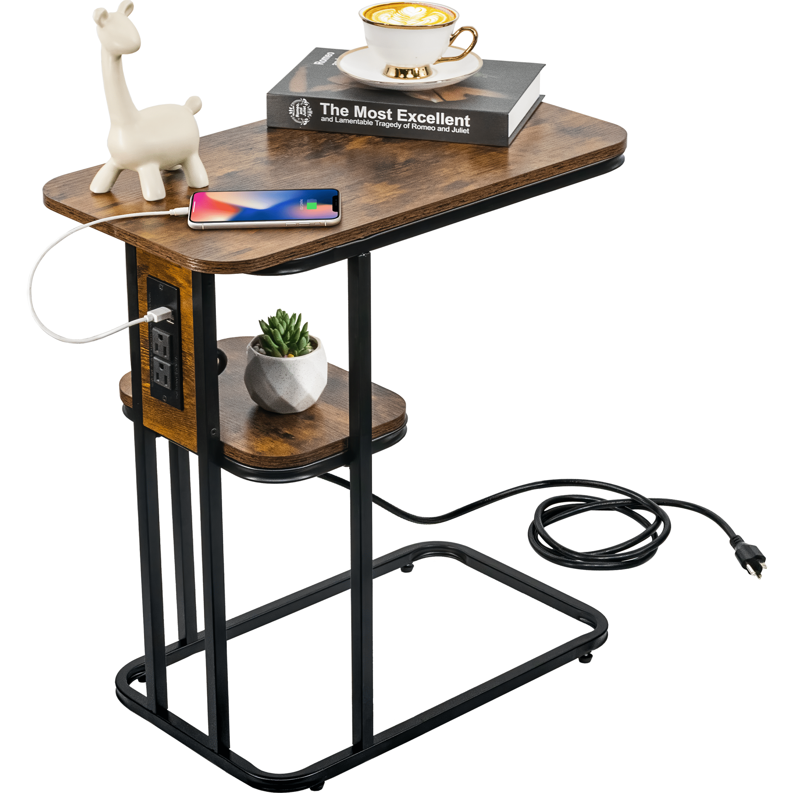 WALL QMER C Shaped End Table with Charging Station, Sofa Side Table ...