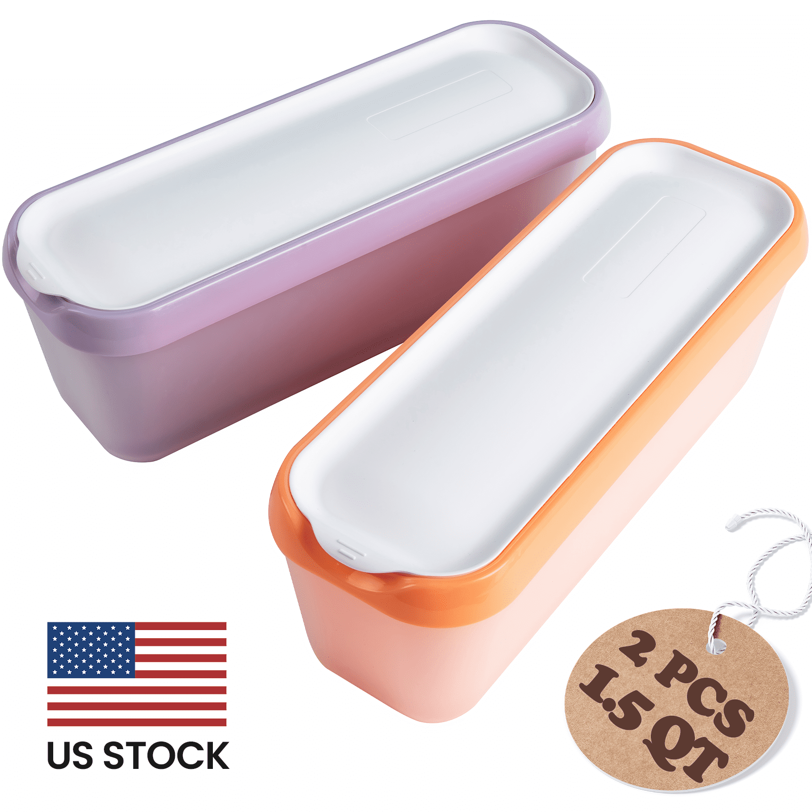 Premium Safe Homemade Ice Cream Plastic Freeze Food Containers (2 Pack ...