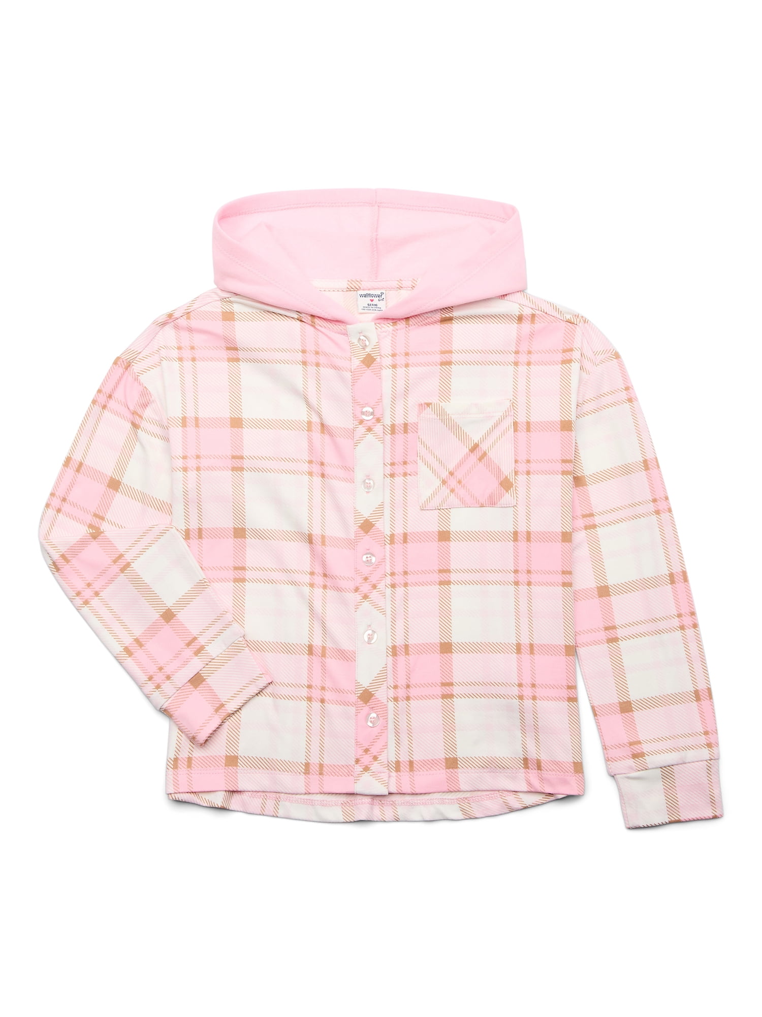Wallflower Girls Button Up Hoodie with Long Sleeves, Sizes 7-16 ...