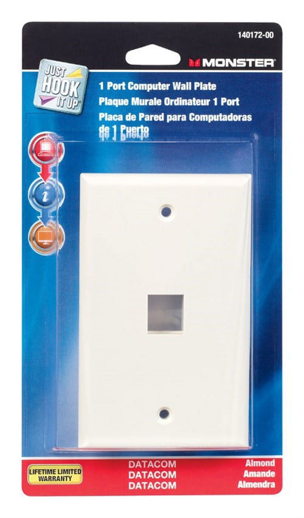 Monster Cable Just Hook It Up 1 gang Almond Multi-Media Keystone Wall ...