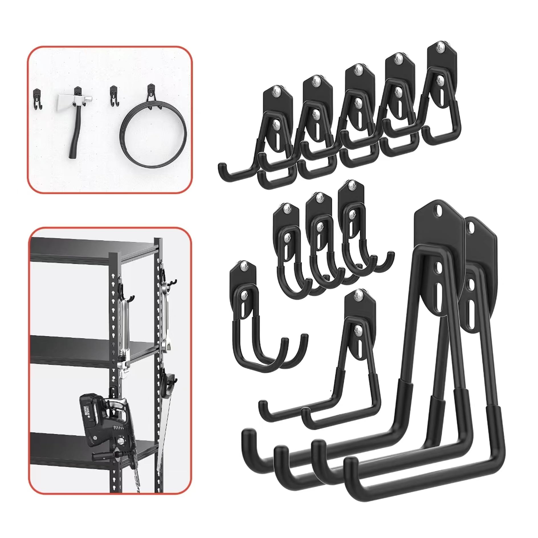 WALMANN 12PCS Garage Storage Hooks, Wall Mount Utility Hooks for Tools ...