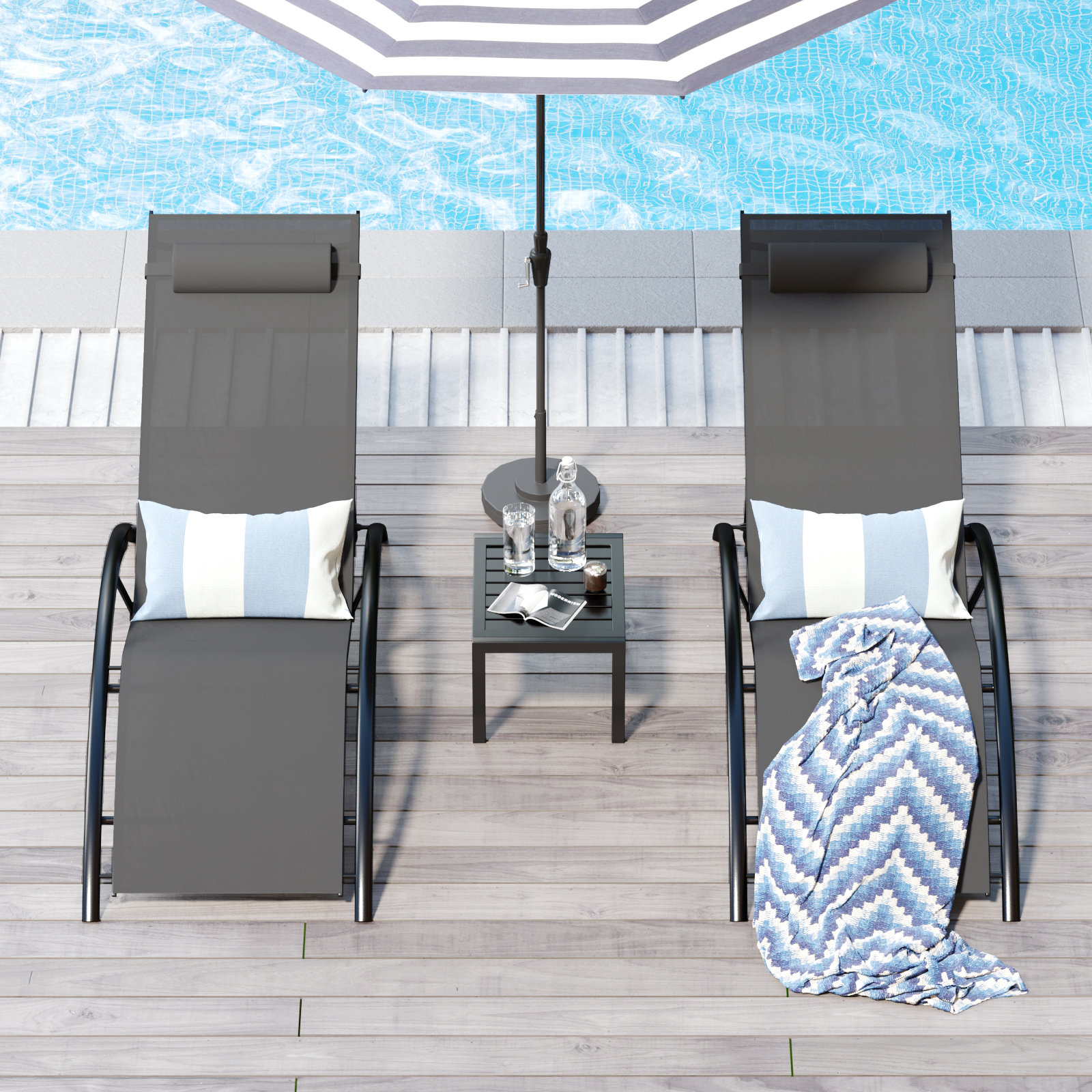 Walsunny 2pcs Outdoor Patio Set with Chaise Lounge Chair, Adjustable ...