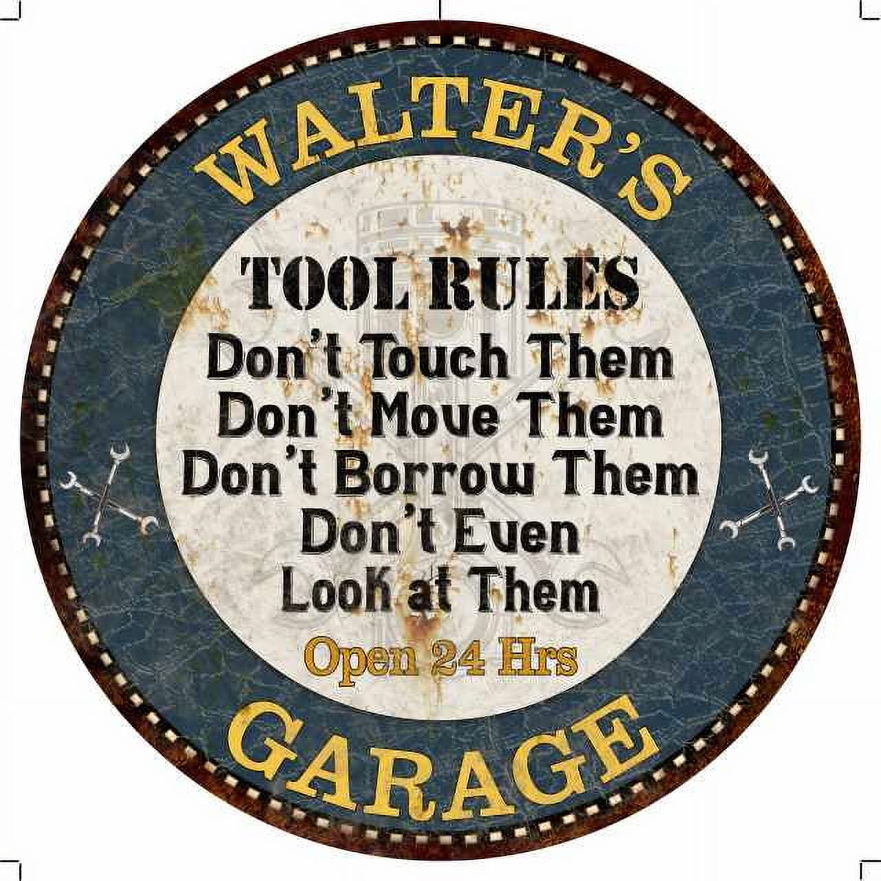 WALTER'S Garage Rules 14" Round Metal Sign Garage Wall Decor ...