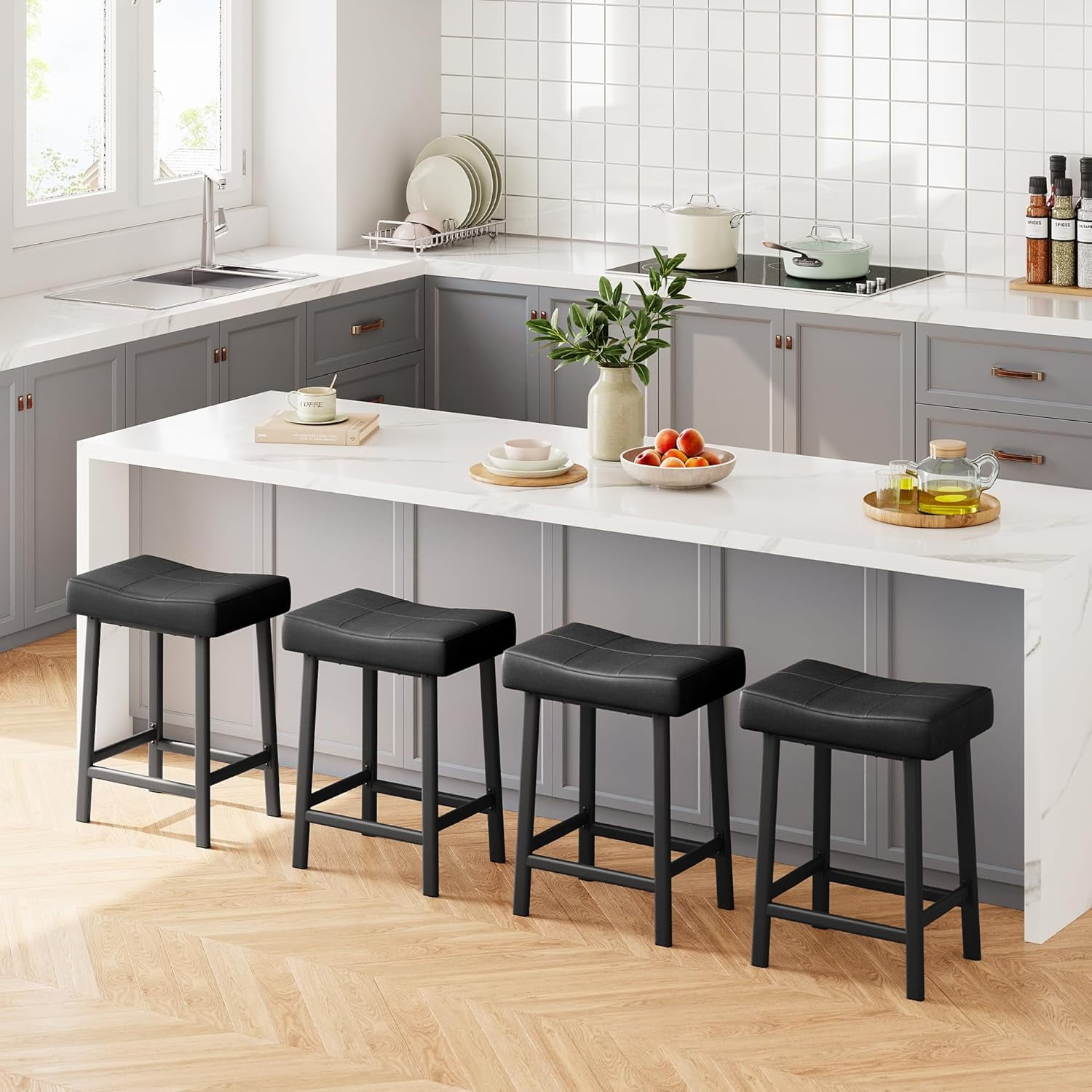 WALYWIK Counter Height 24" Barstools Set of 4, Modern Upholstered ...
