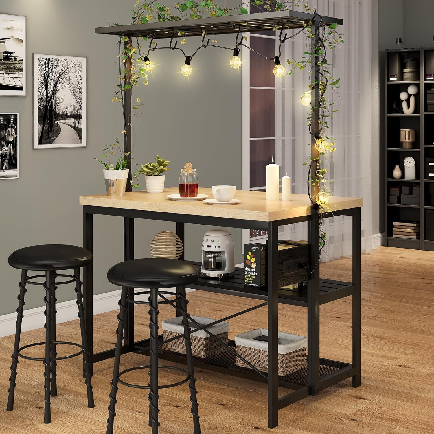 WALYWIK Kitchen Island with Storage, Bakers Rack with Power Outlet, Island Table for Kitchen,3 ...