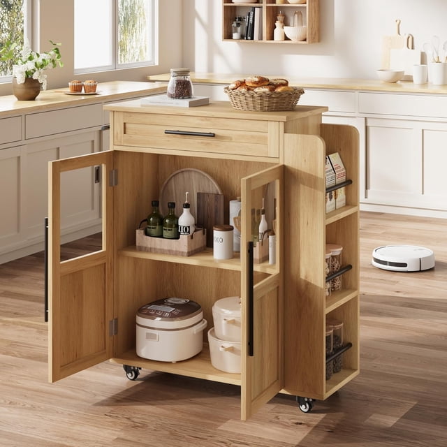 WALYWIK Rolling Wooden Kitchen Island with Drawer, Kitchen Cart with ...