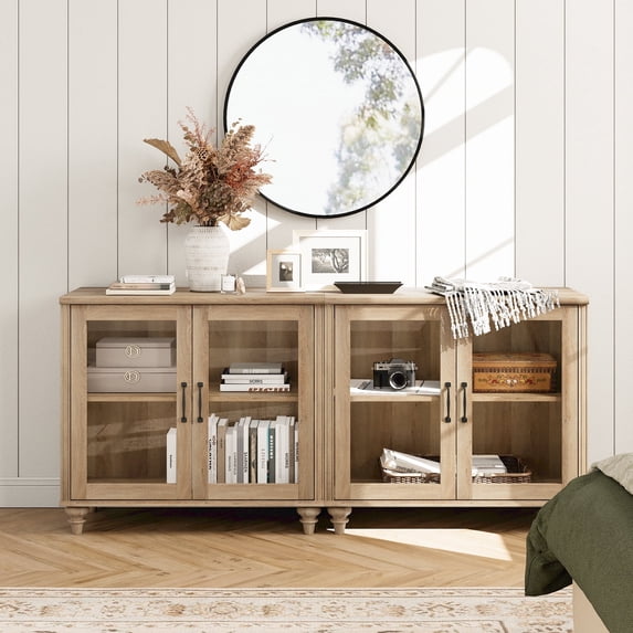 WAMAPT Sideboard Buffet Cabinets with 4-Glass Door and Adjustable Shelf ...