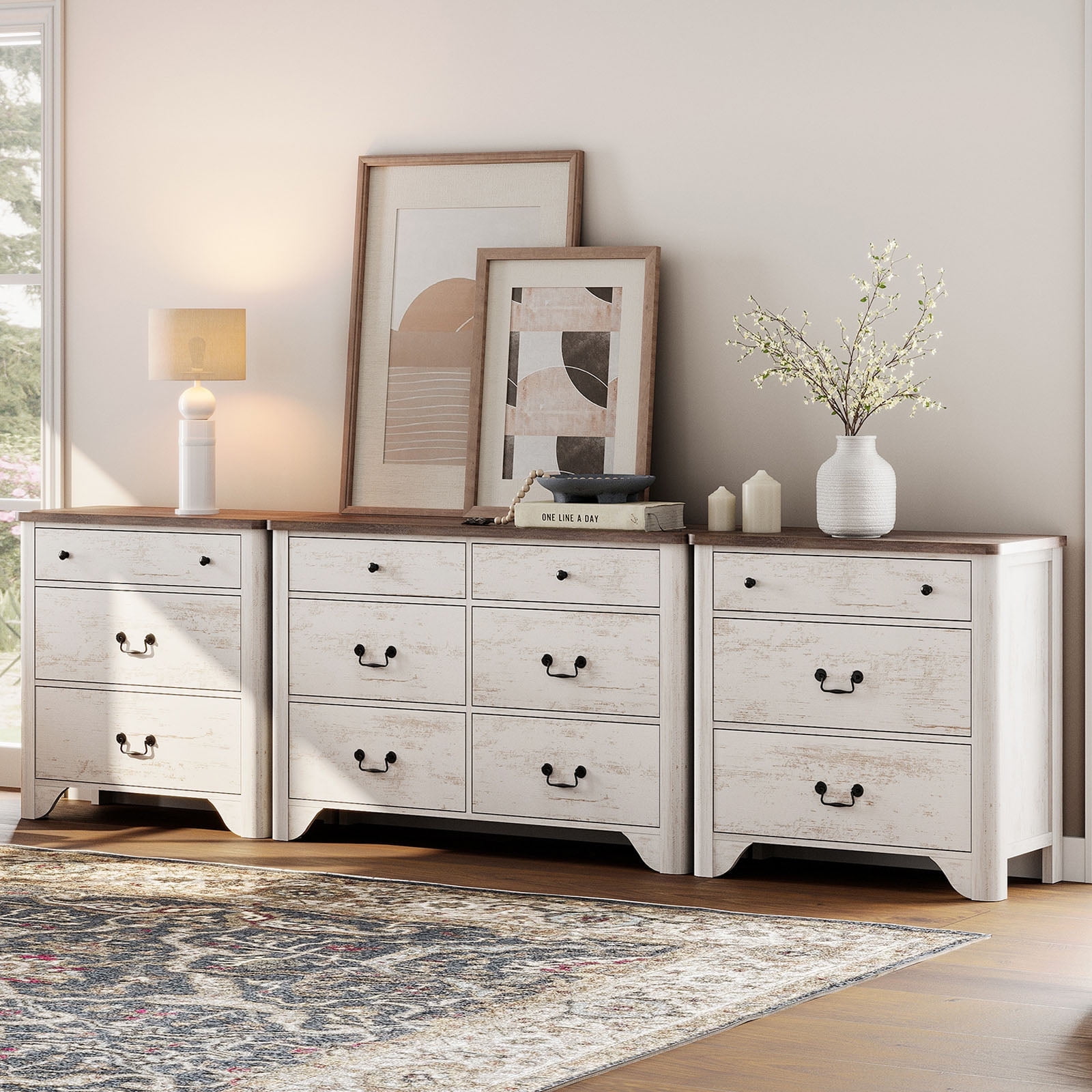 WAMPAT 110.2" Extra Wide 3-in-1 Dresser, Farmhouse Long Dresser with 12 ...