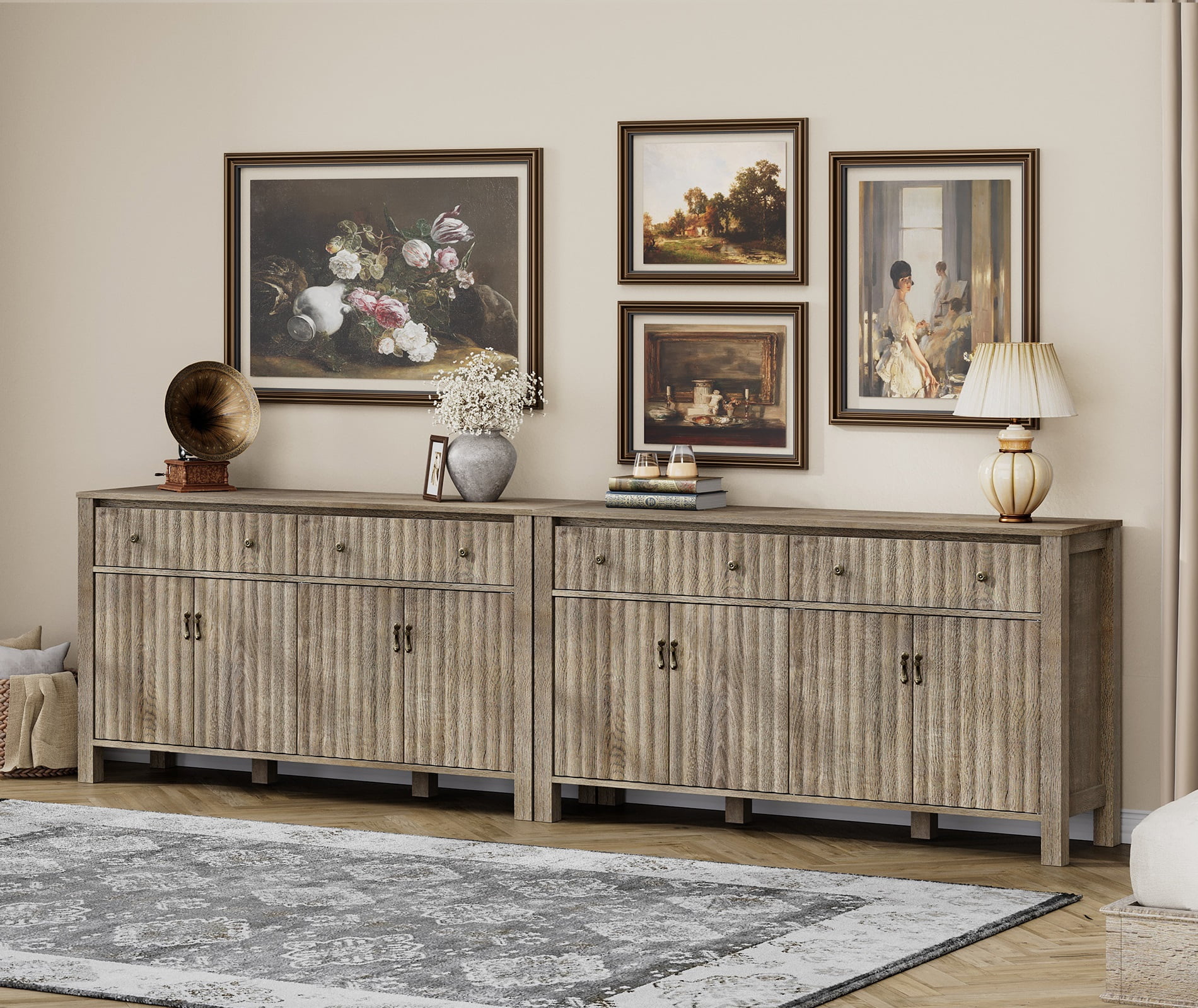 WAMPAT 114'' Farmhouse TV Stand for TVs Up to 115 Inch, Vintage Grey ...