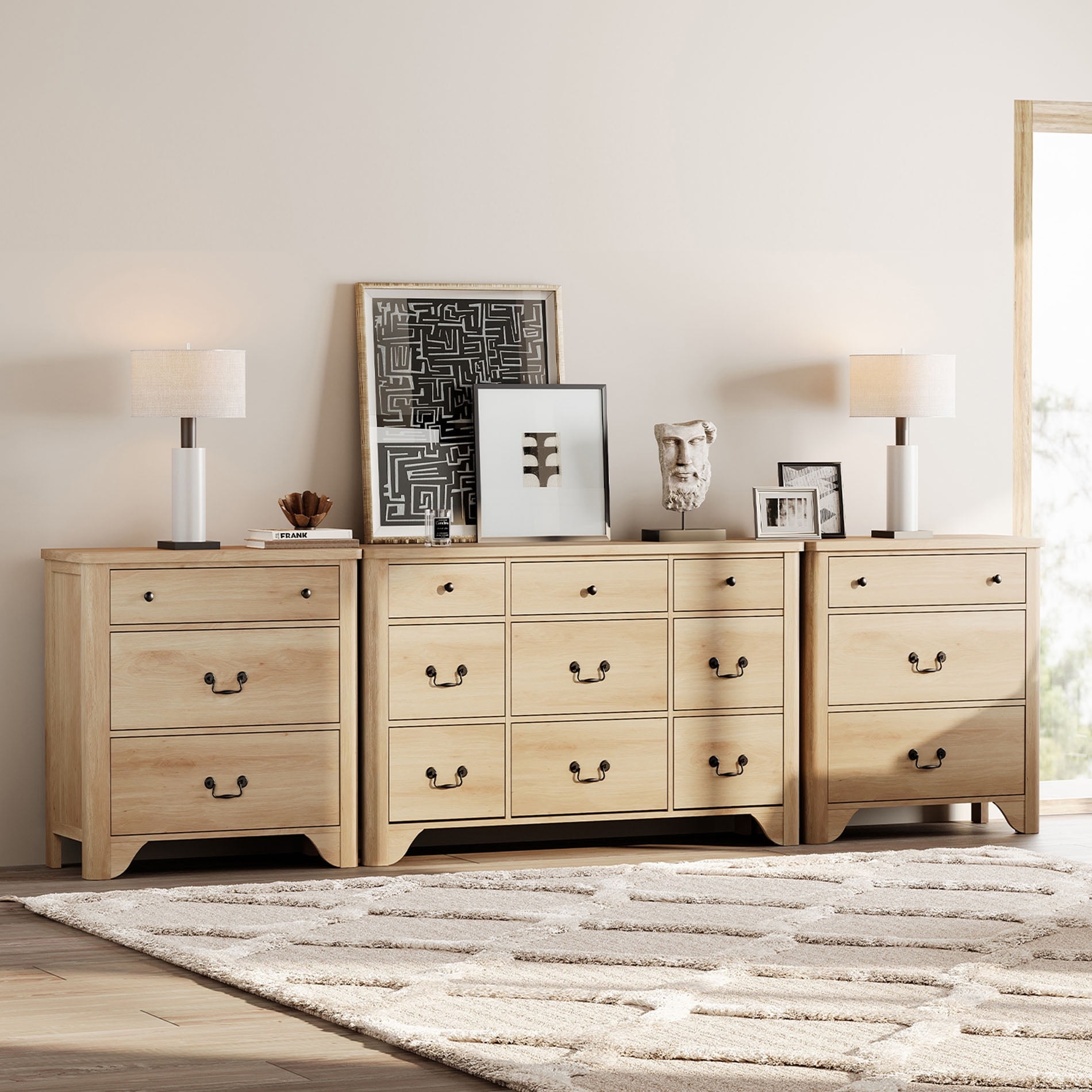 WAMPAT 116.5" Extra Wide 3-in-1 Dresser, Farmhouse Long Dresser with 15 ...