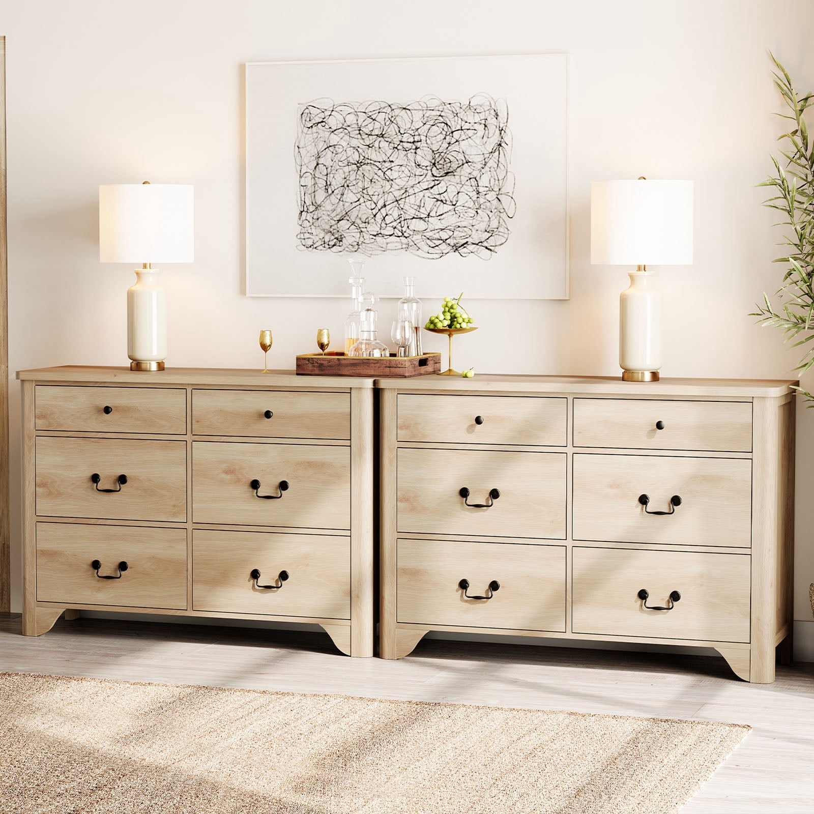 WAMPAT 12 Drawer Double Dresser, 94.4" Wide Farmhouse Dresser Wood ...