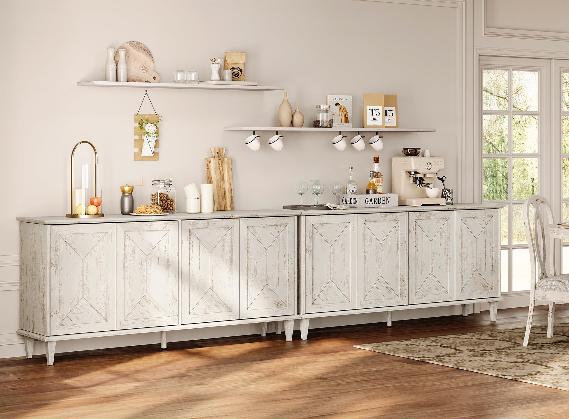 WAMPAT 130-inch Large Double Unit Buffet Cabinet with Handcrafted ...