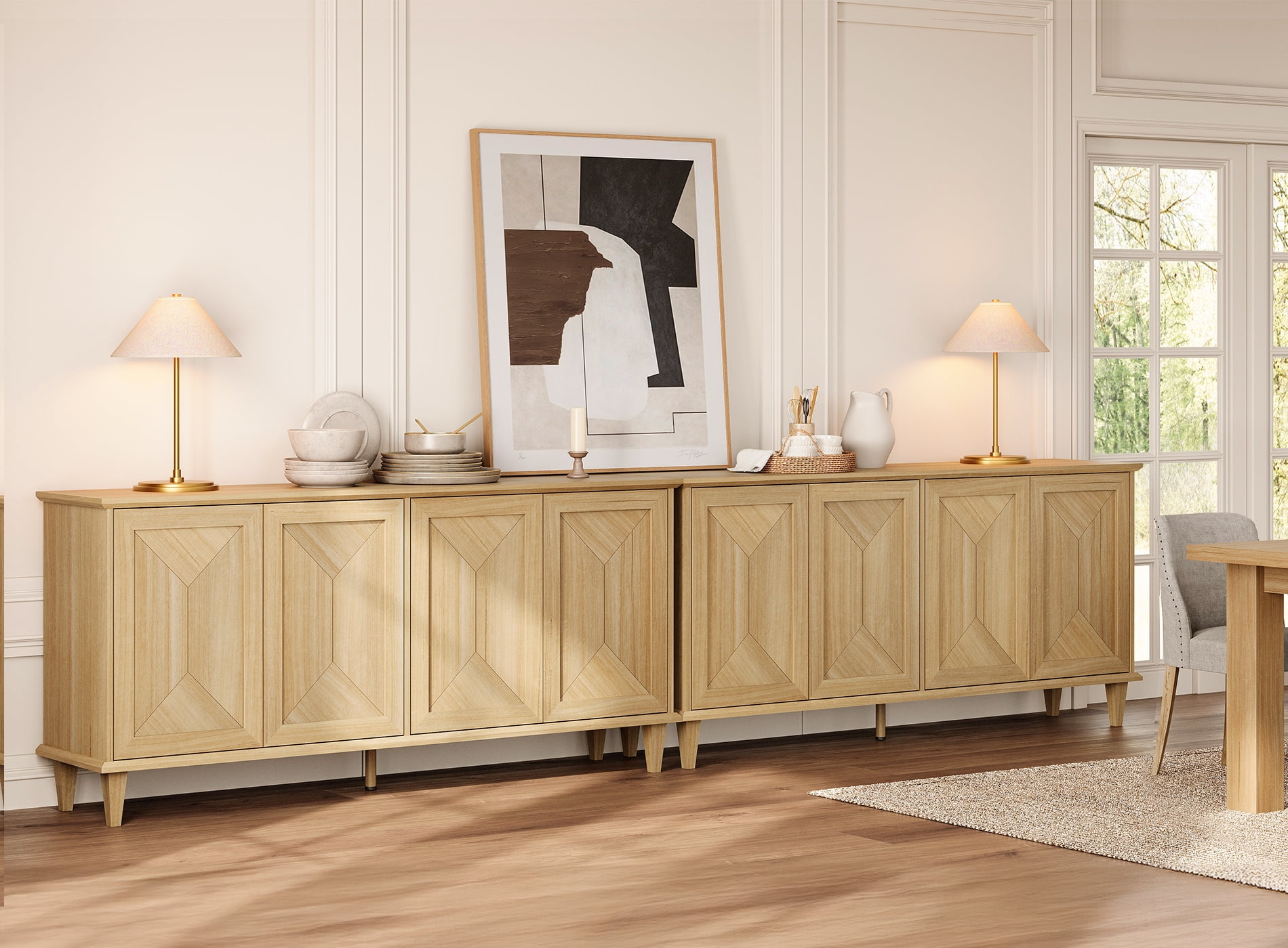WAMPAT 130-inch Large Double Unit Buffet Cabinet with Handcrafted ...