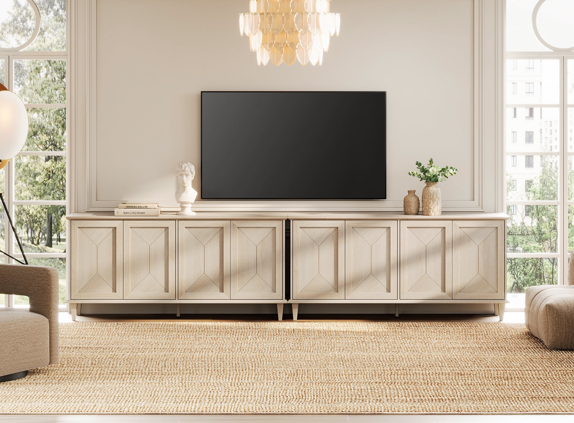 WAMPAT 130-inch Large Double Unit TV Stand for 85-130+ inch TVs, Modern ...