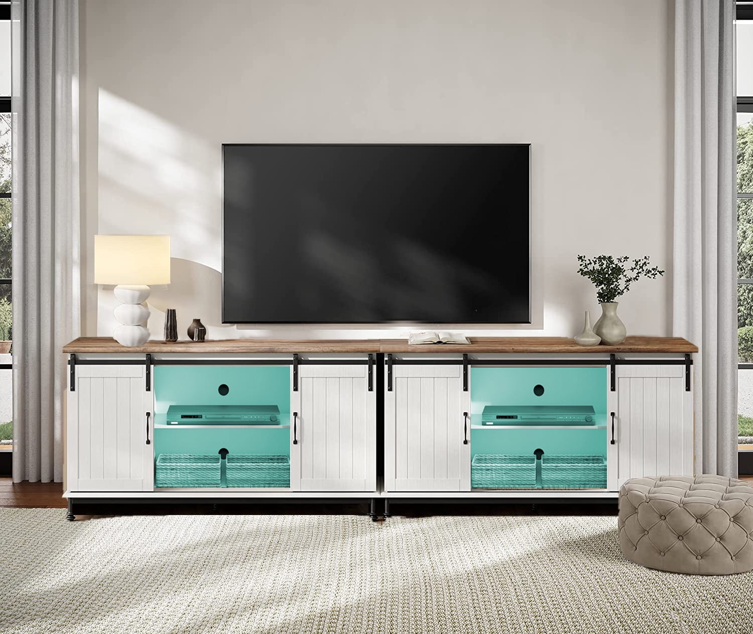 WAMPAT 16 LED Light TV Stand for TVs up to 85 Inch, White Entertainment ...