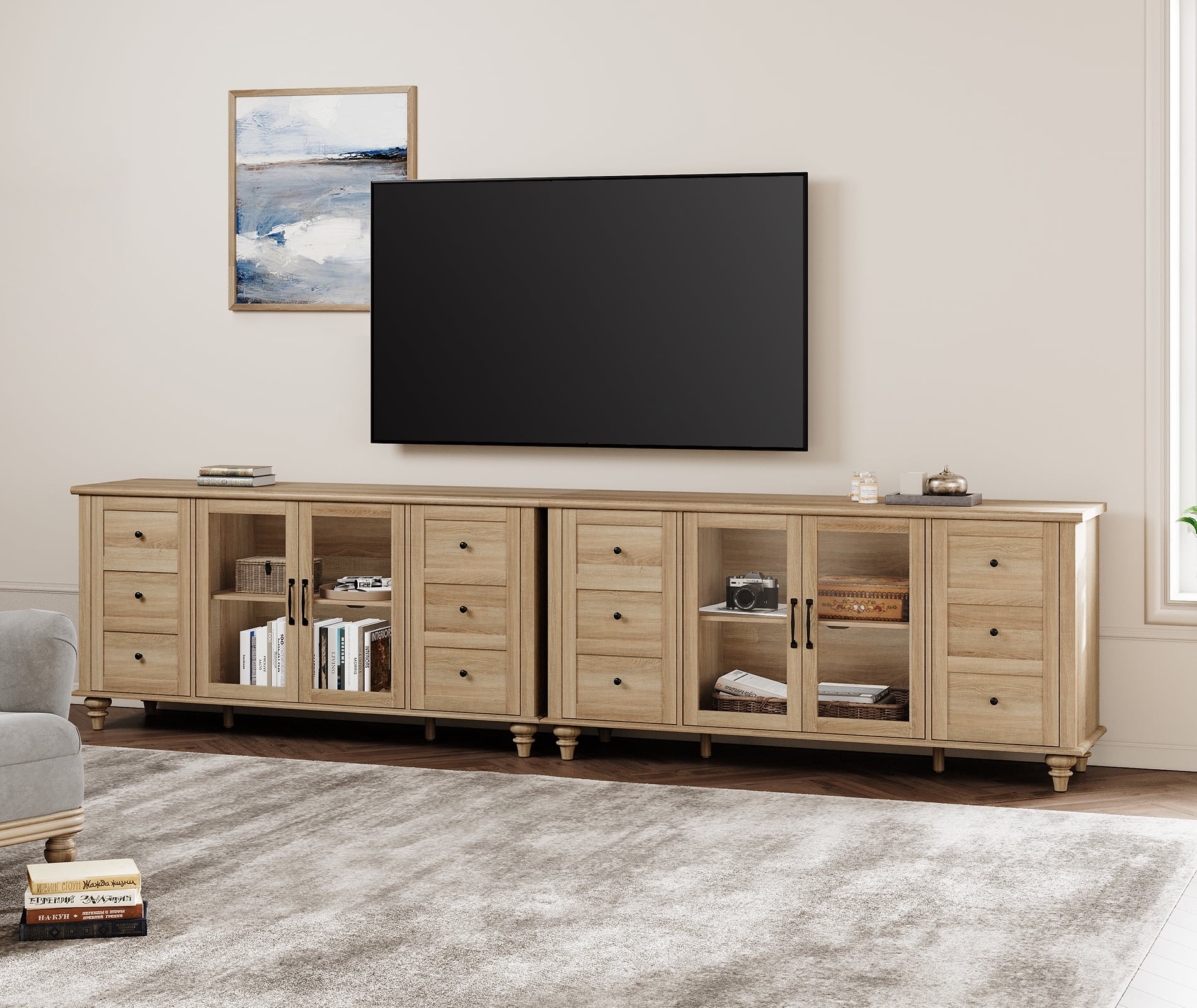 WAMPAT 2 in 1 Glass Door Farmhouse TV Stand for TVs Up to 110 inch ...