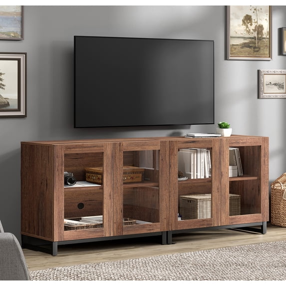 WAMPAT 63 Inch TV Stand with Glass Doors for 32-70 inch TVs, Modern ...