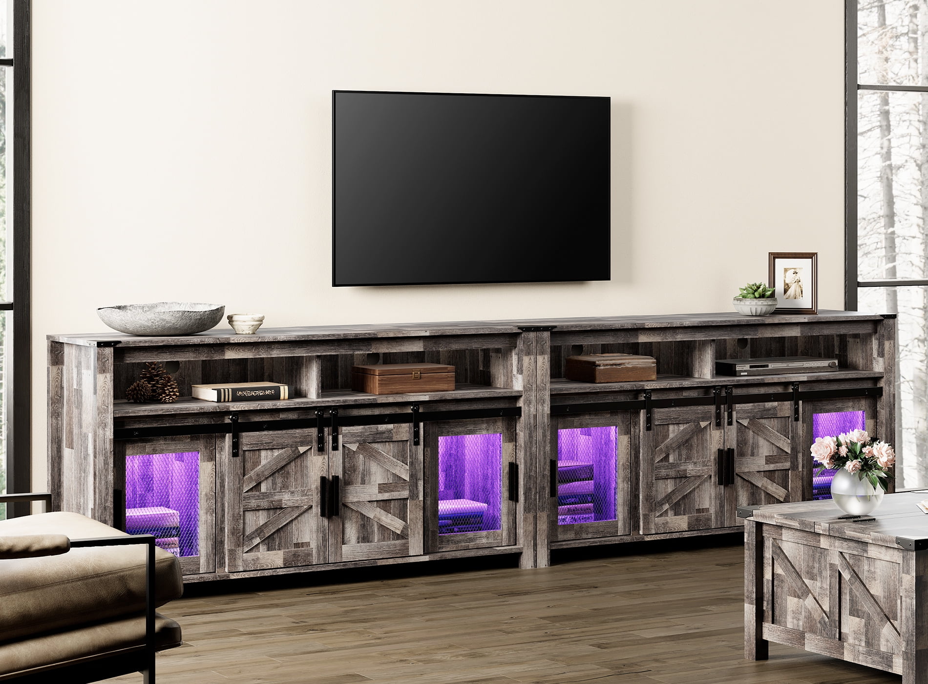 WAMPAT Large 2-In-1 Farmhouse TV Stand for 100+ Inch TVs, LED ...