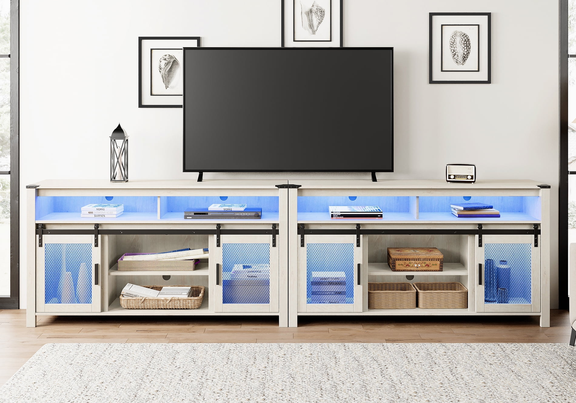 WAMPAT 2-In-1 TV Stand for 100+ Inch TV, Farmhouse & Industrial Media ...