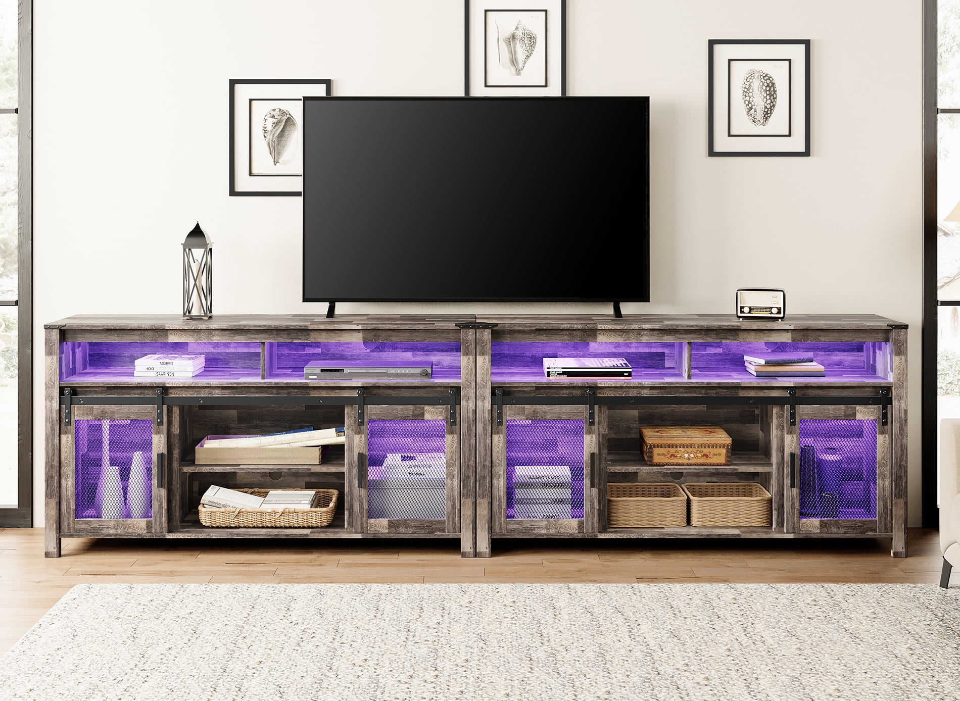 WAMPAT 2-In-1 TV Stand for 100+ Inch TV, Farmhouse & Industrial Media ...