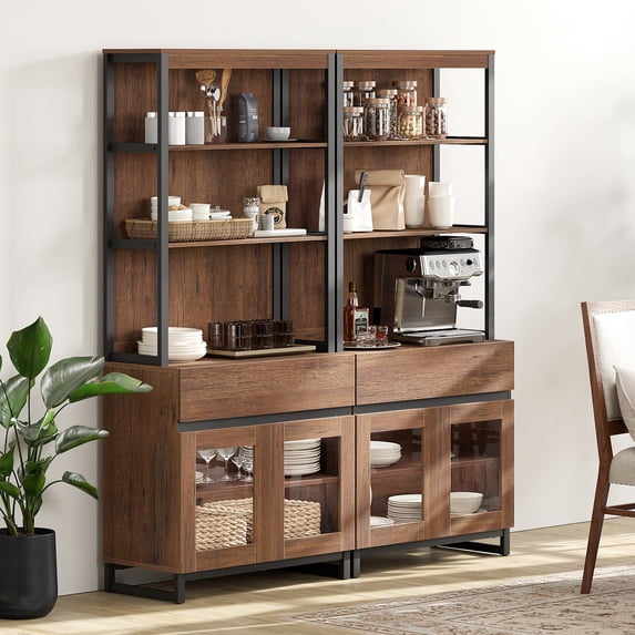 WAMPAT 2 PCS Modern 72" Tall Bookcase with 2 Drawers and Open Book ...