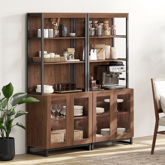 WAMPAT 2 PCS Modern 72" Tall Bookcases with Glass Doors and Adjustable ...