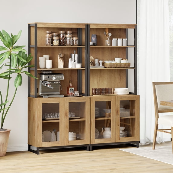 WAMPAT 2 PCS Modern 72" Tall Bookcases with Glass Doors and Adjustable ...