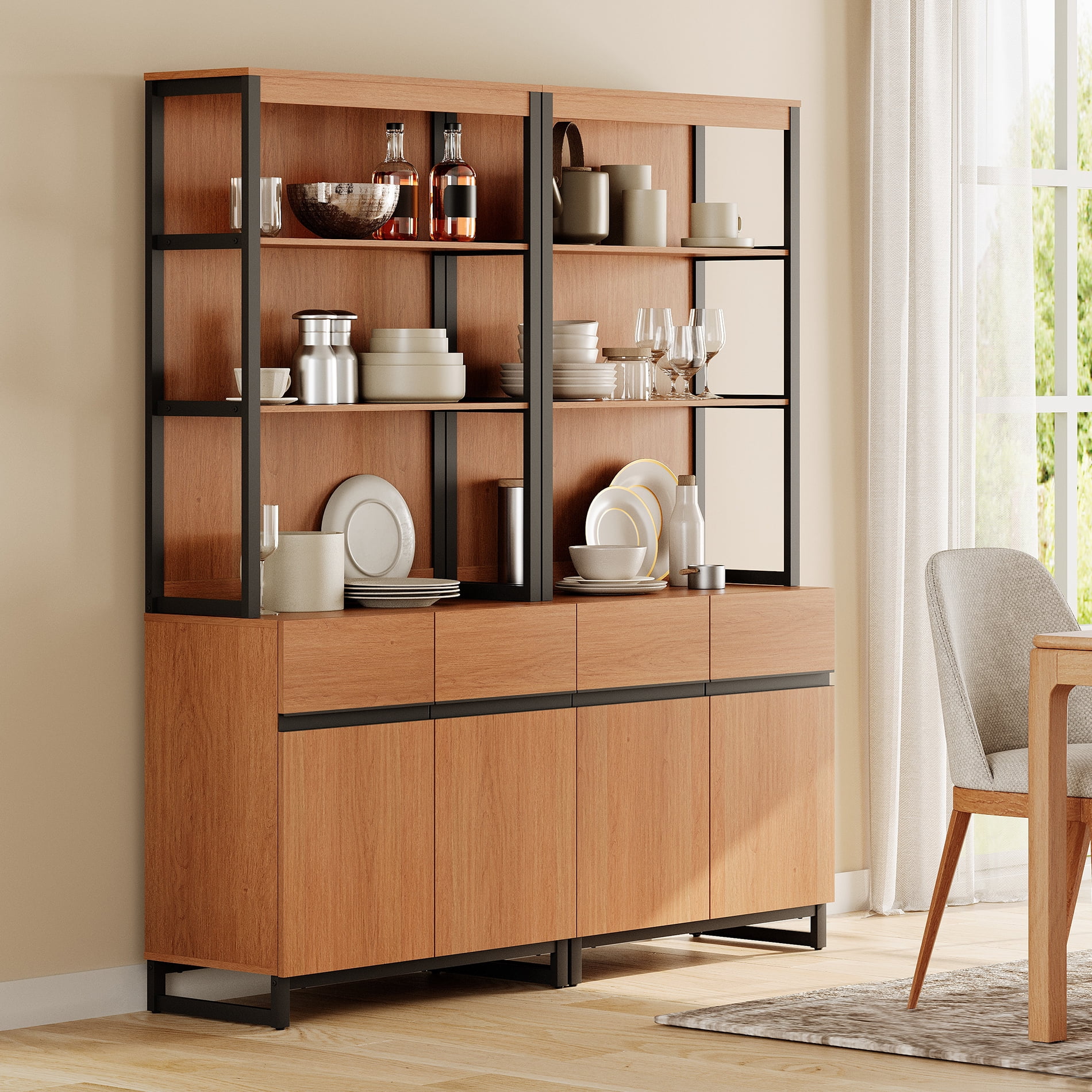 WAMPAT 2 PCS Modern 72" Tall Bookcases with Metal Base and Adjustable ...