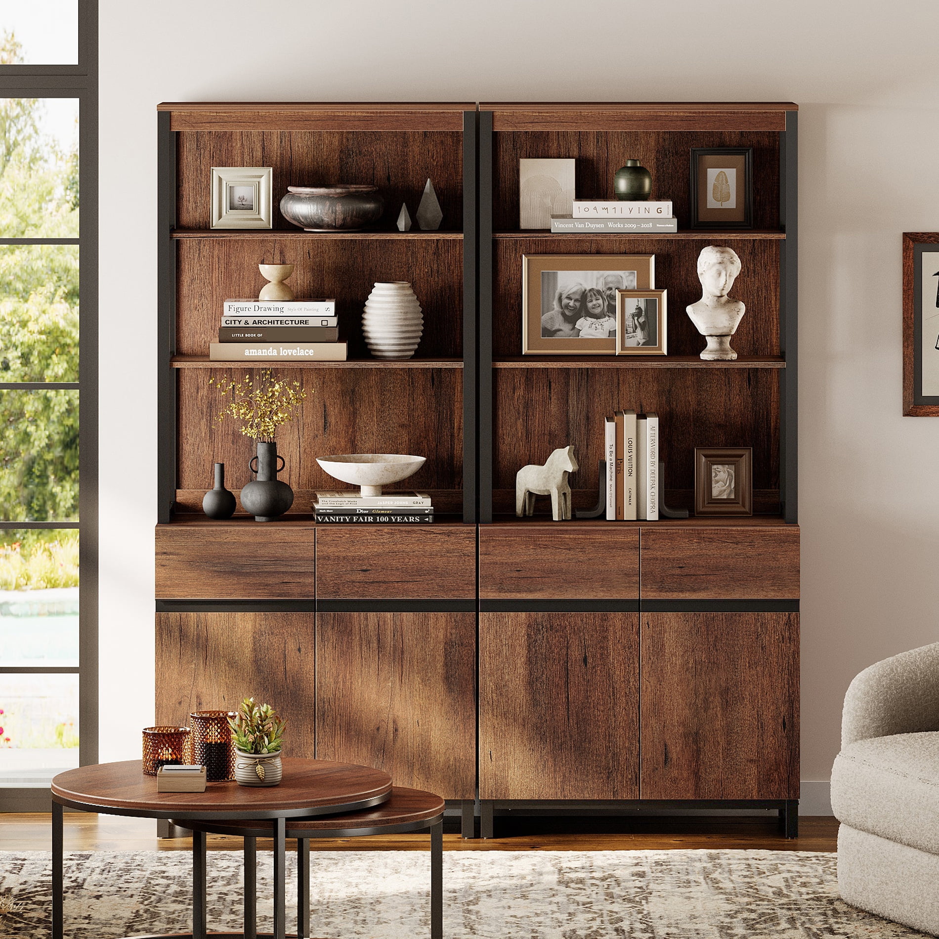 WAMPAT 2 PCS Modern 72" Tall Bookcases with Metal Base and Adjustable ...