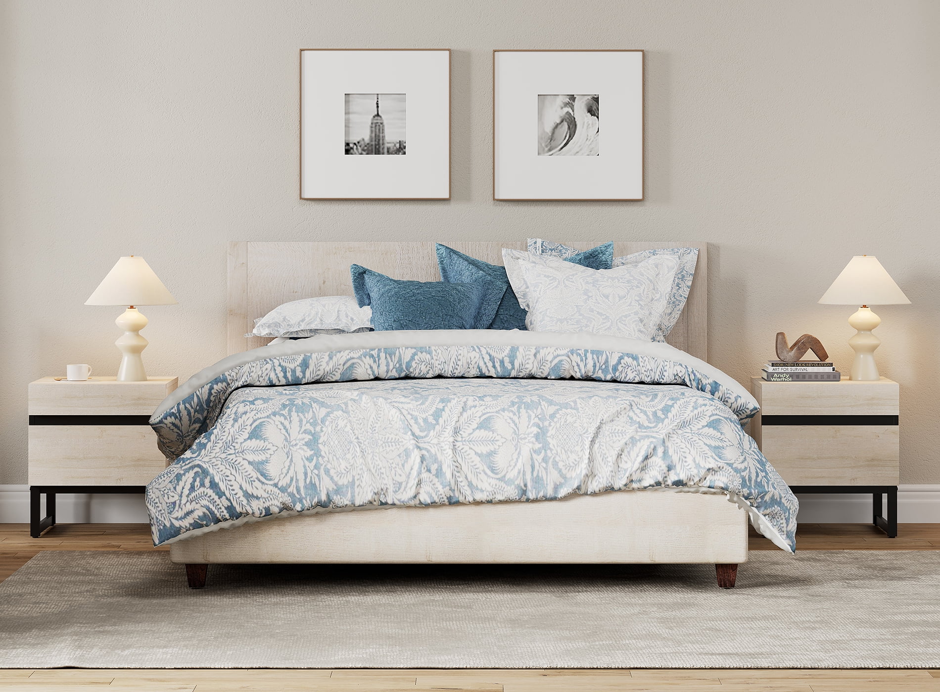 WAMPAT 2 Pack Nightstand with 2 Drawers for Bedroom, Modern Bedside ...