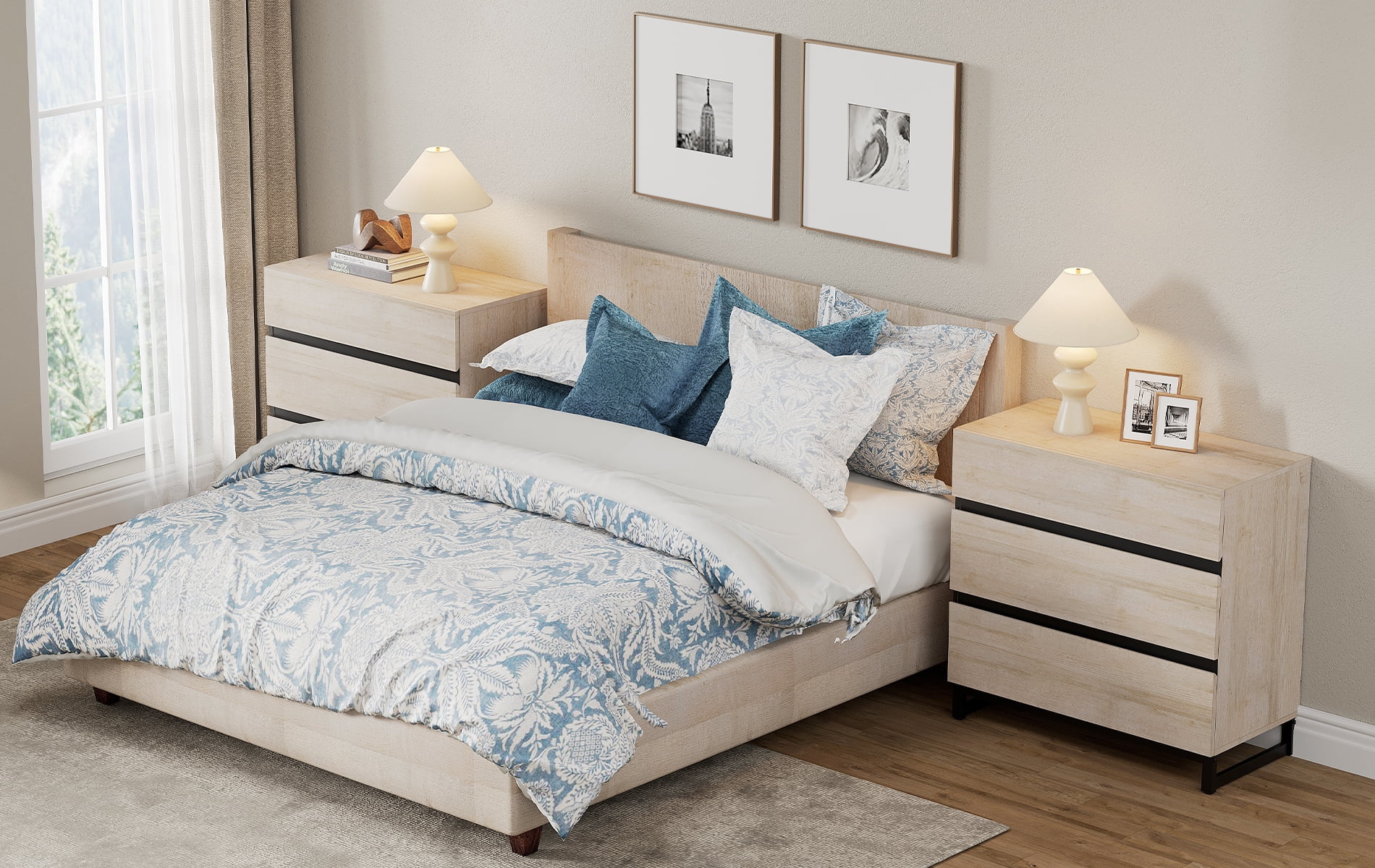 WAMPAT 2 Pack Nightstand with 3 Drawers for Bedroom, Modern Bedside ...