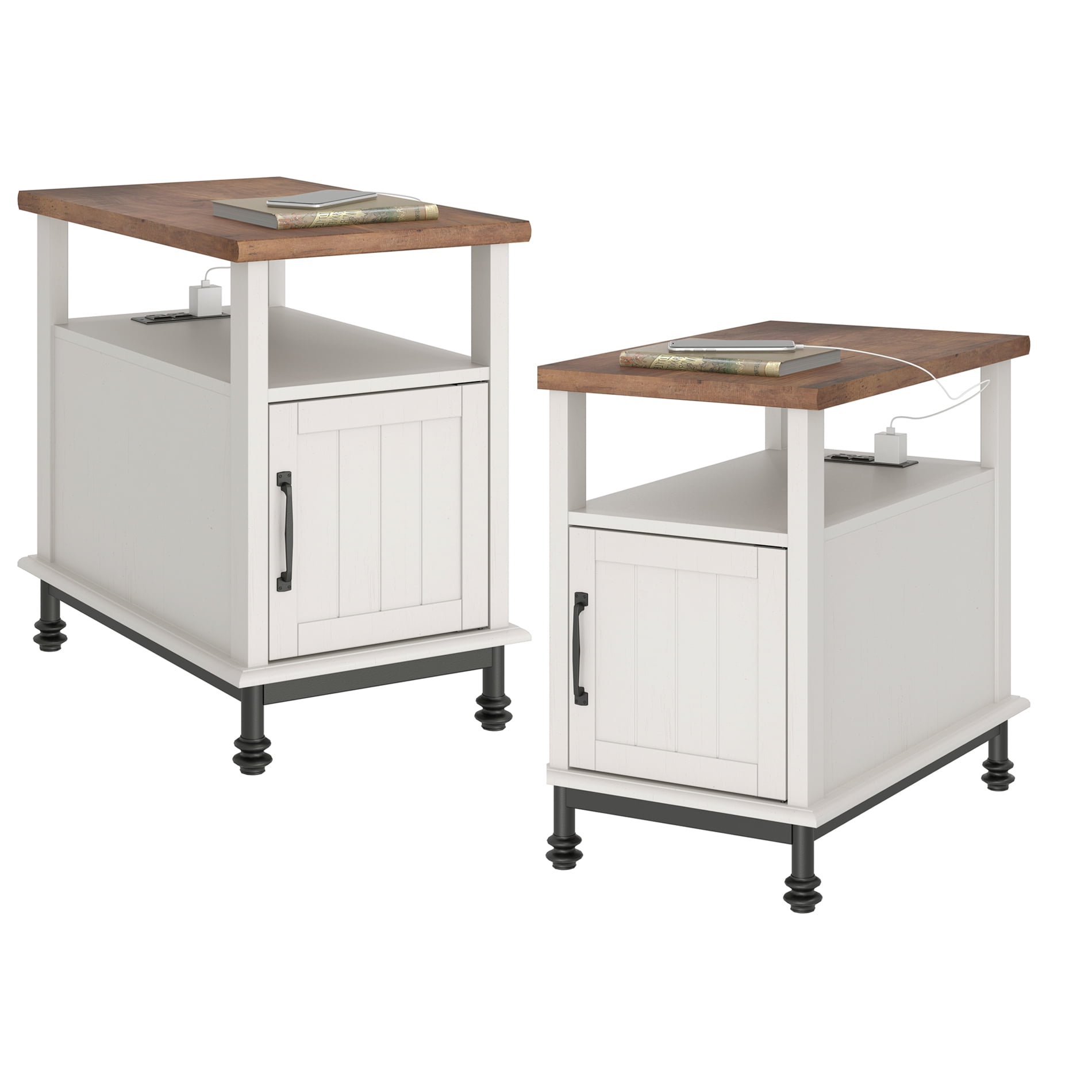 WAMPAT 2 Piece End Tables with Charging Station & Storage Shelf, Modern ...