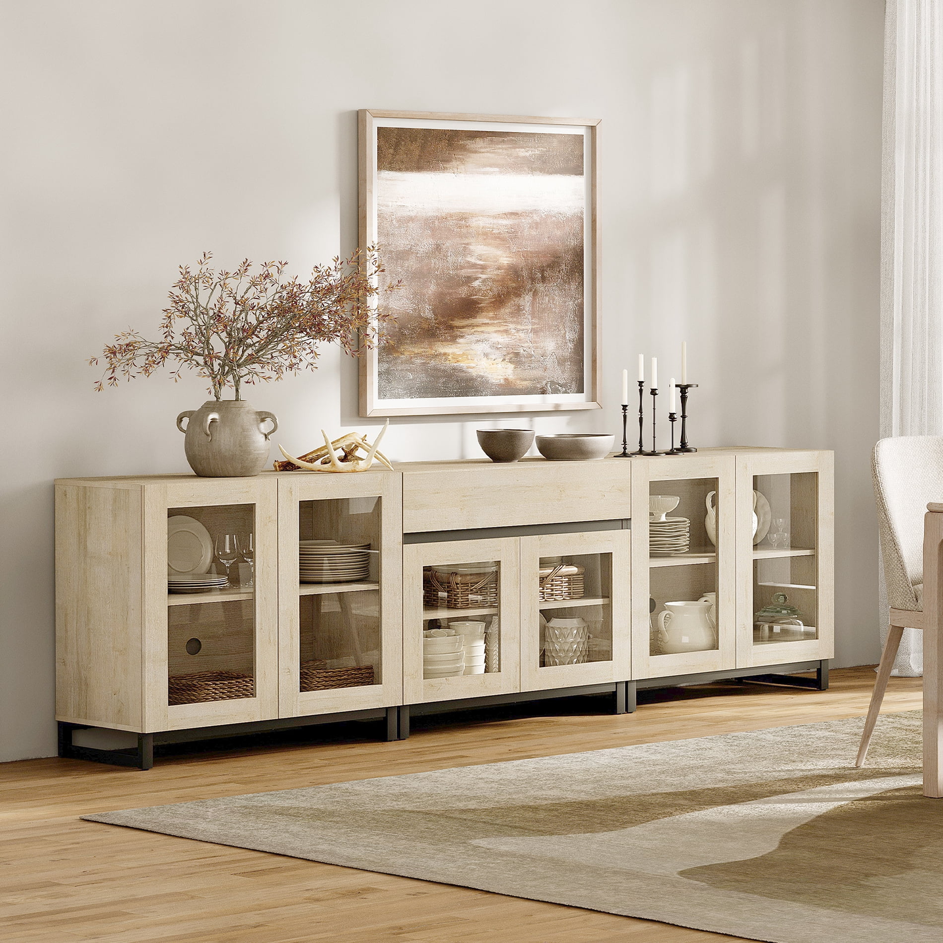 WAMPAT 3 in 1 Modern Sideboard with Adjustable Shelves and Drawer ...