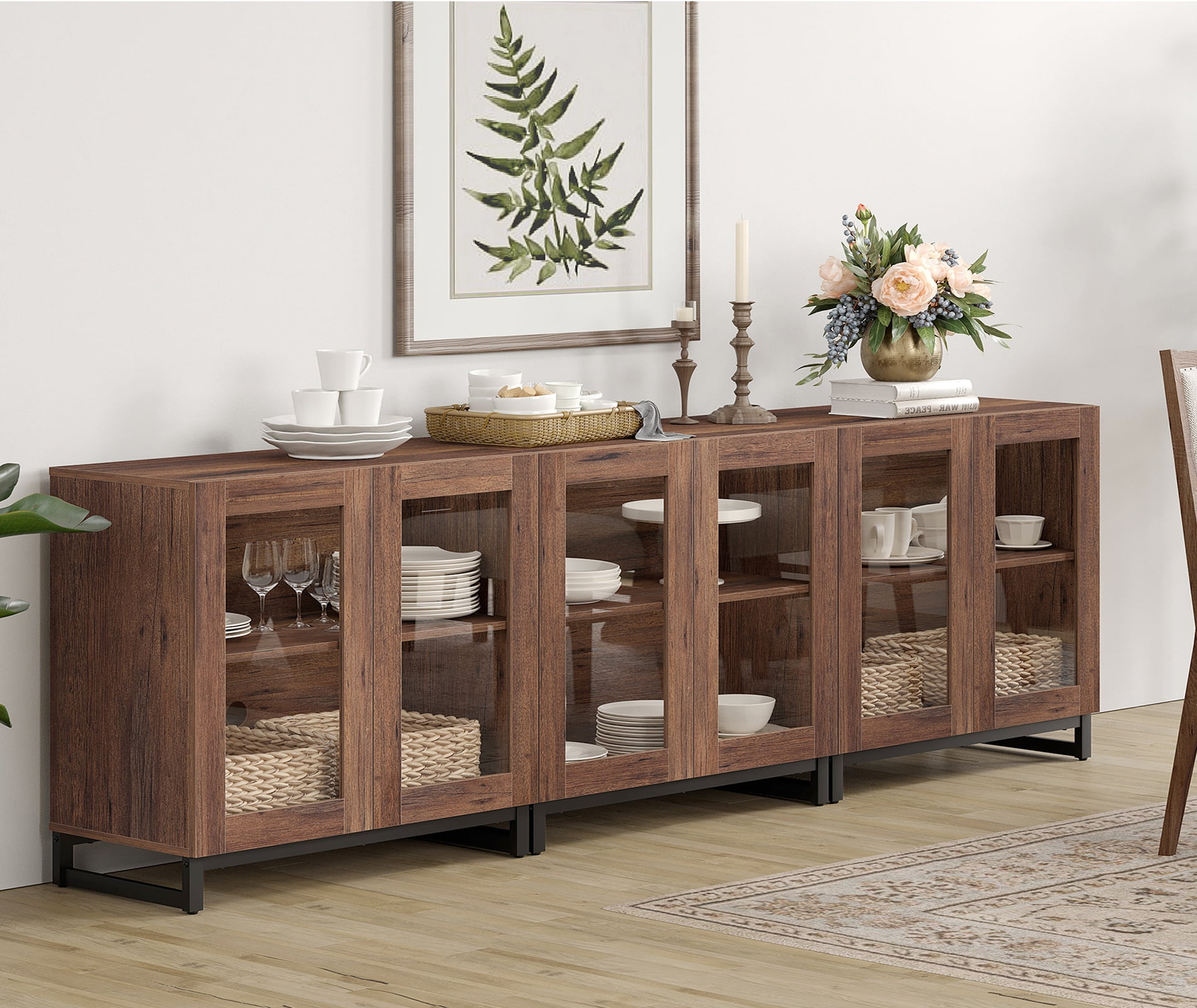 WAMPAT 3 in 1 Multifunctional Sideboard Buffet Cabinets with 6 Glass ...