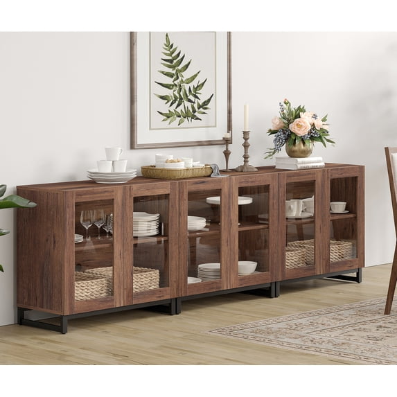 WAMPAT 3 in 1 Multifunctional Sideboard Buffet Cabinets with 6 Glass ...