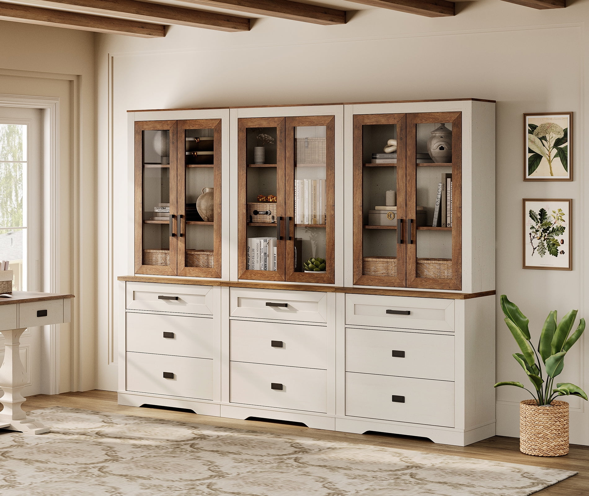 WAMPAT 3 Column 3 Tier Bookcase with Drawer,73.3" Tall Floor Standing ...