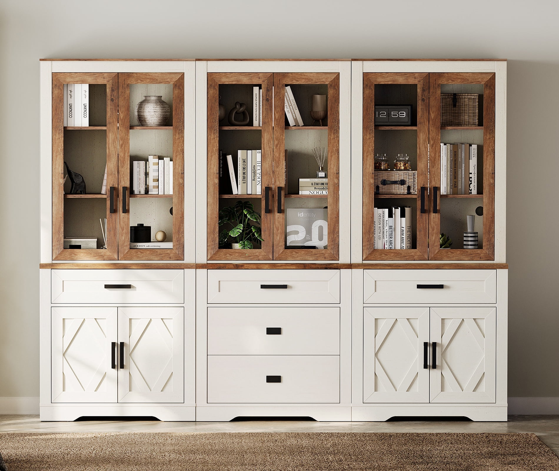 WAMPAT 3 Column Bookcase with Drawer,73.3" Tall Floor Standing ...